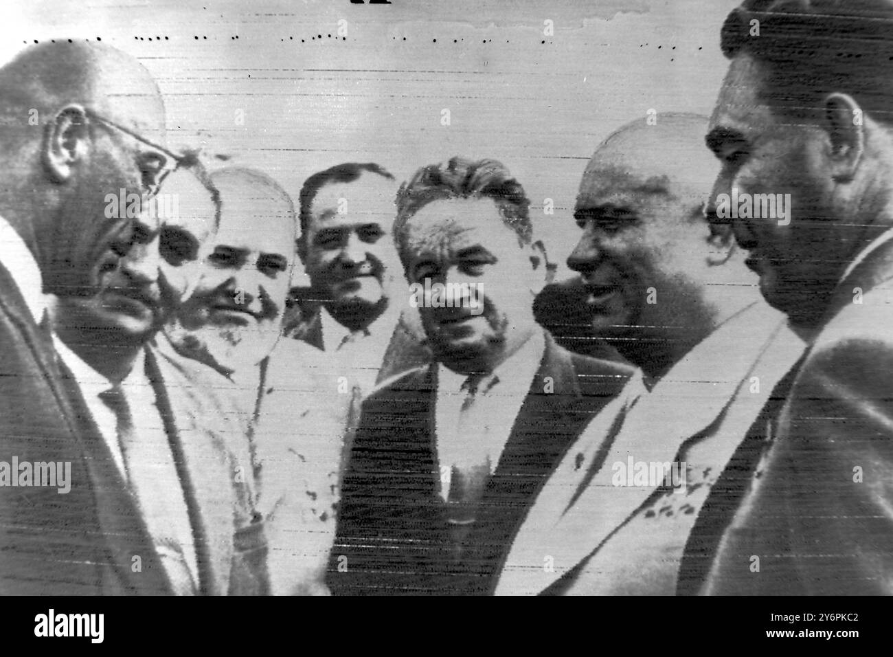SOVIET PRIME MINISTER NIKITA KHRUSHCHEV WITH KING ZAHIR W AND LEONID ...