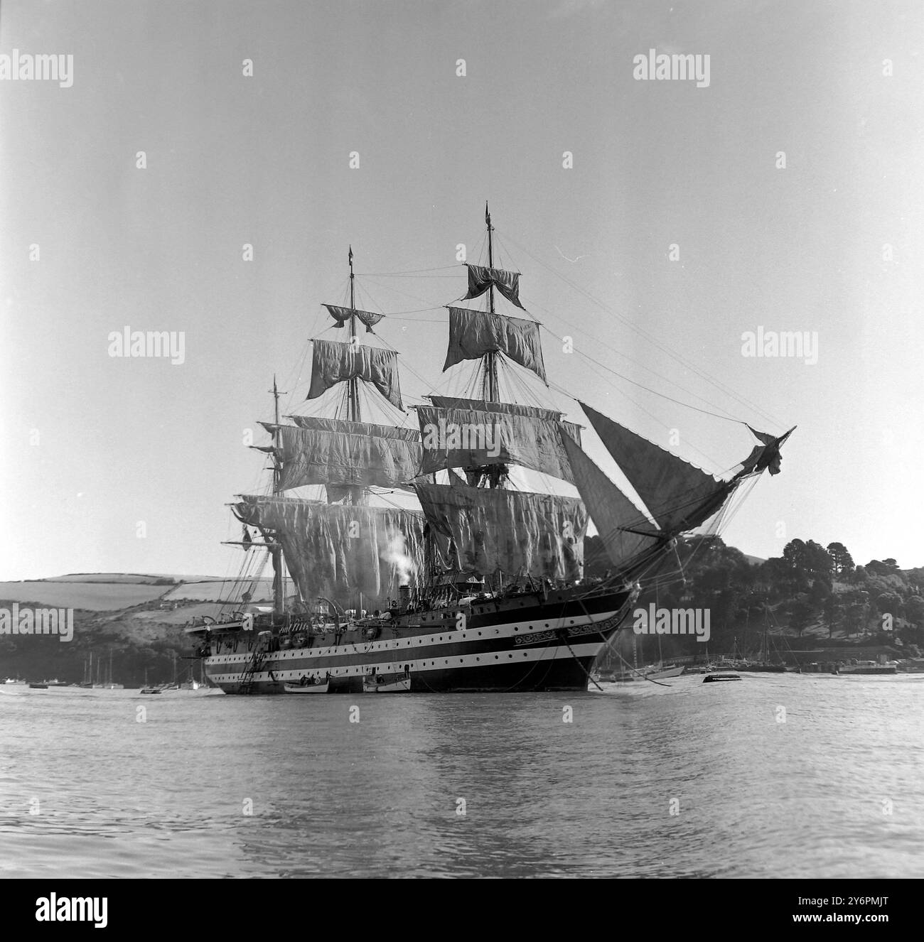NAVY SHIP AMERIGO VESPUCCI IN RIVER DART IN DARTMOUTH ; 7 AUGUST 1962 ...