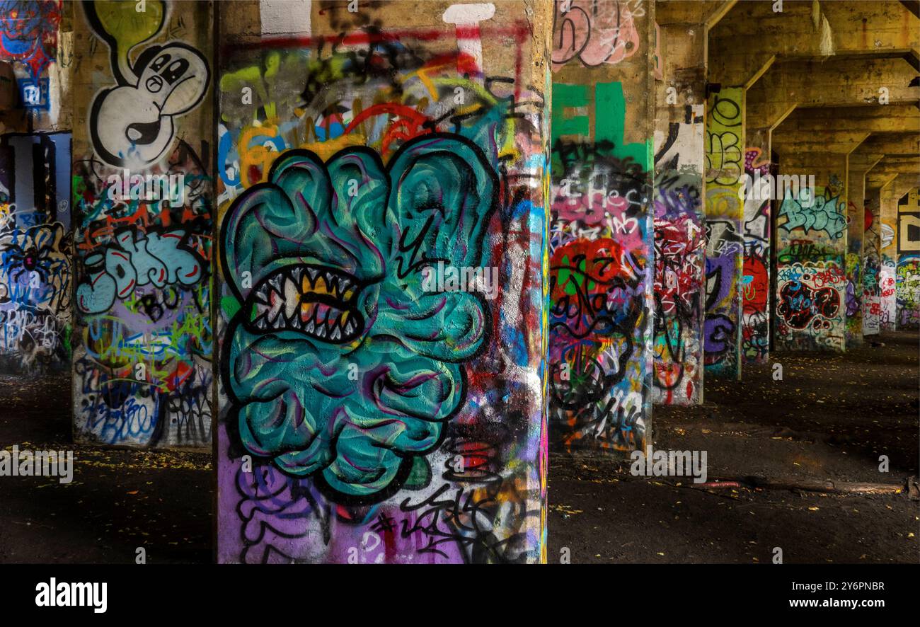 Hidden urban concrete pillars spray paint abandoned gallery arts hi-res ...