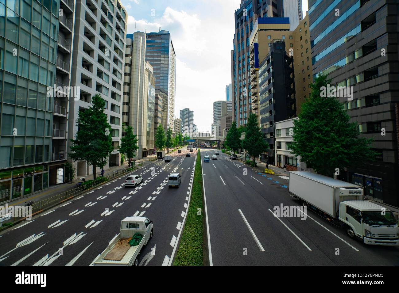 A traffic jam at the city street in Shinjuku Tokyo wide shot Stock ...