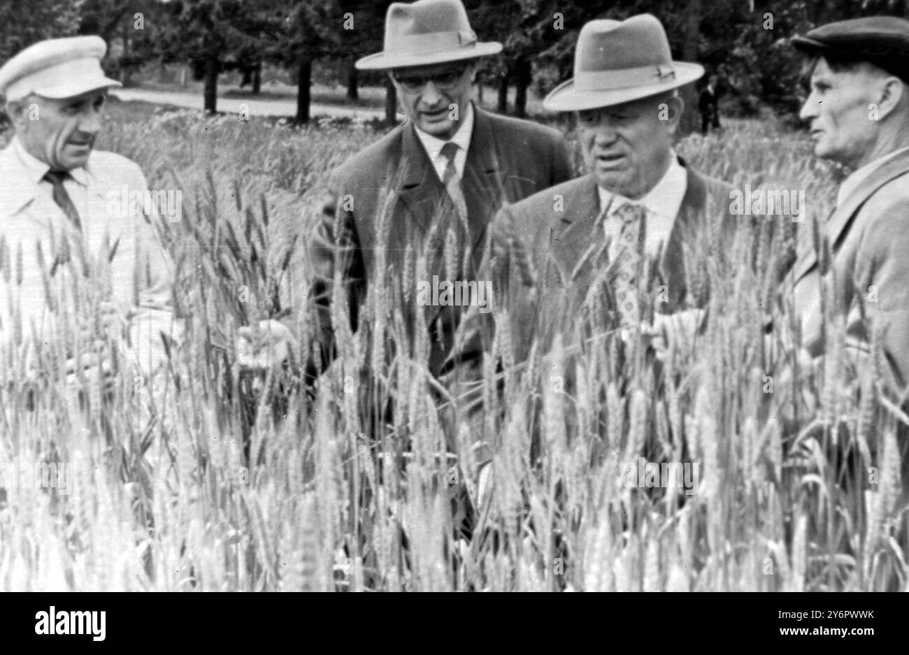 SOVIET PRIME MINISTER NIKITA KHRUSHCHEV WIYH MIKHAIL SUSLOV ON A FARM ...