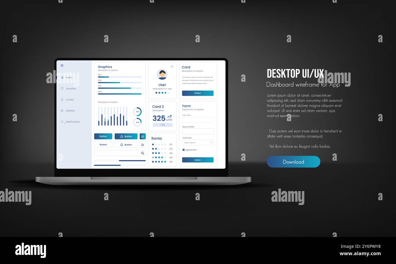 User interface of laptop. UX UI design. Dashboard usability on ...