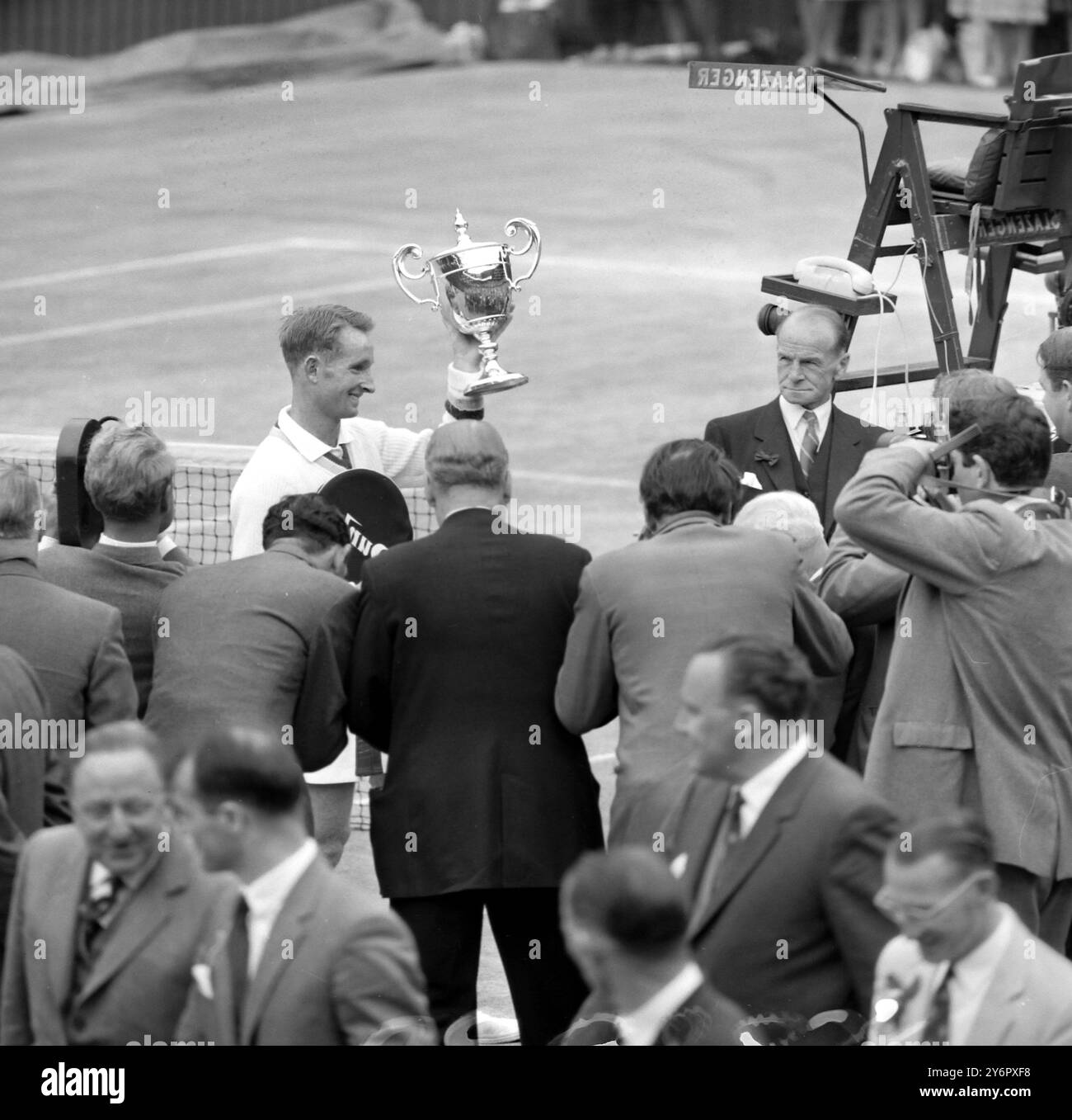 TENNIS PLAYER ROD LAVER WITH A CUP AT WIMBLEDON / ; 6 JULY 1962 Stock ...