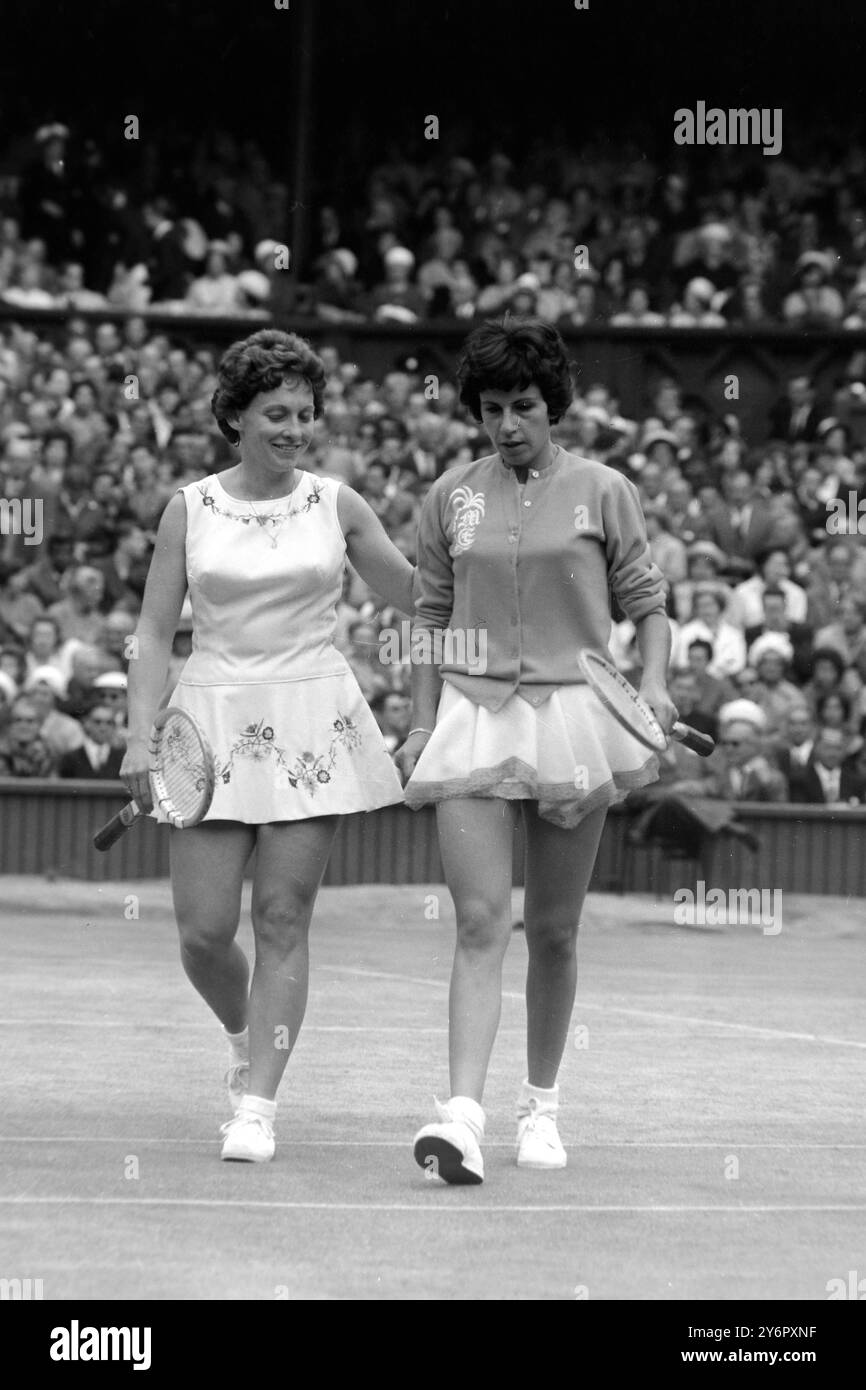 TENNIS PLAYER MARIA BUENO AND DARLENE HARD IN ACTION AT WIMBLEDON/ ; 4 ...