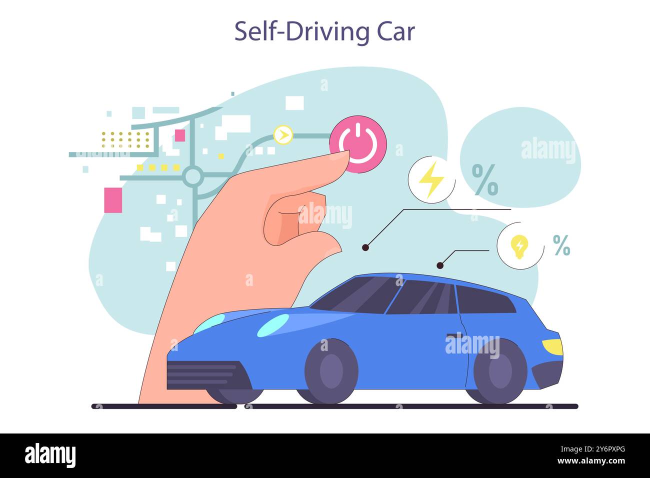 Self driving car. Futuristic vehicle with automatic self-driving system. Artificial intelligence ...