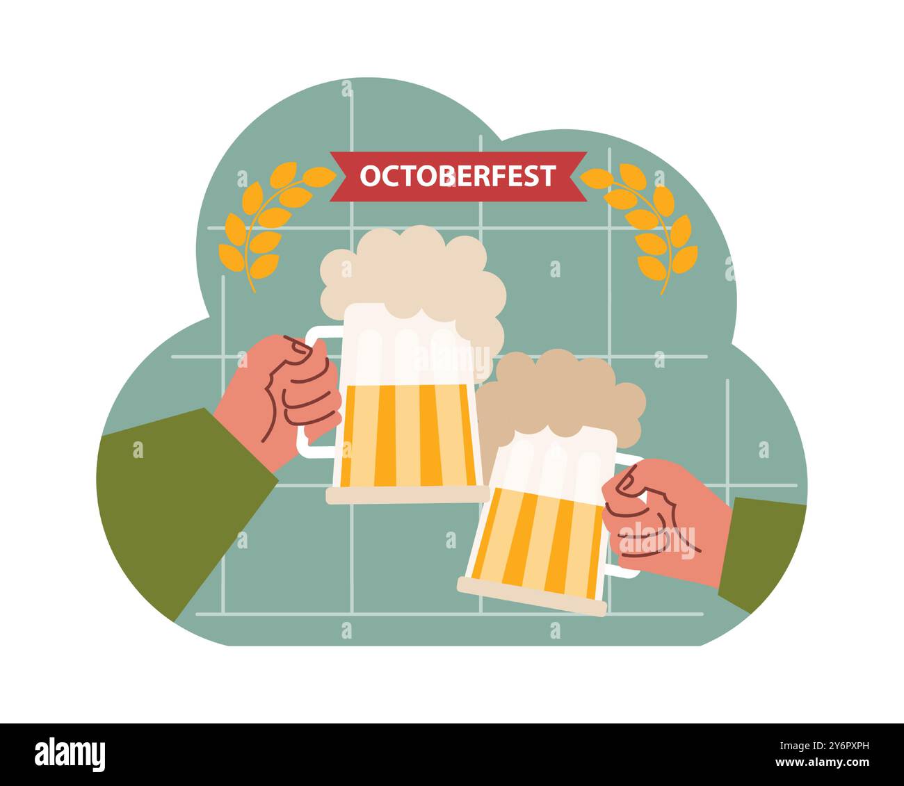 Oktoberfest festival. Bavarian pub. Character holding a full glass of ...