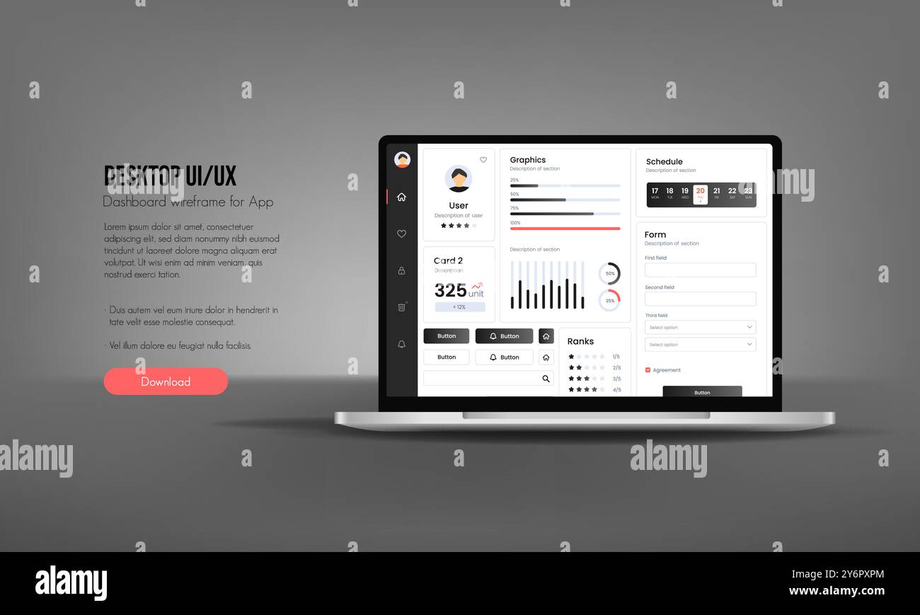User interface of laptop. UX UI design. Dashboard usability on ...