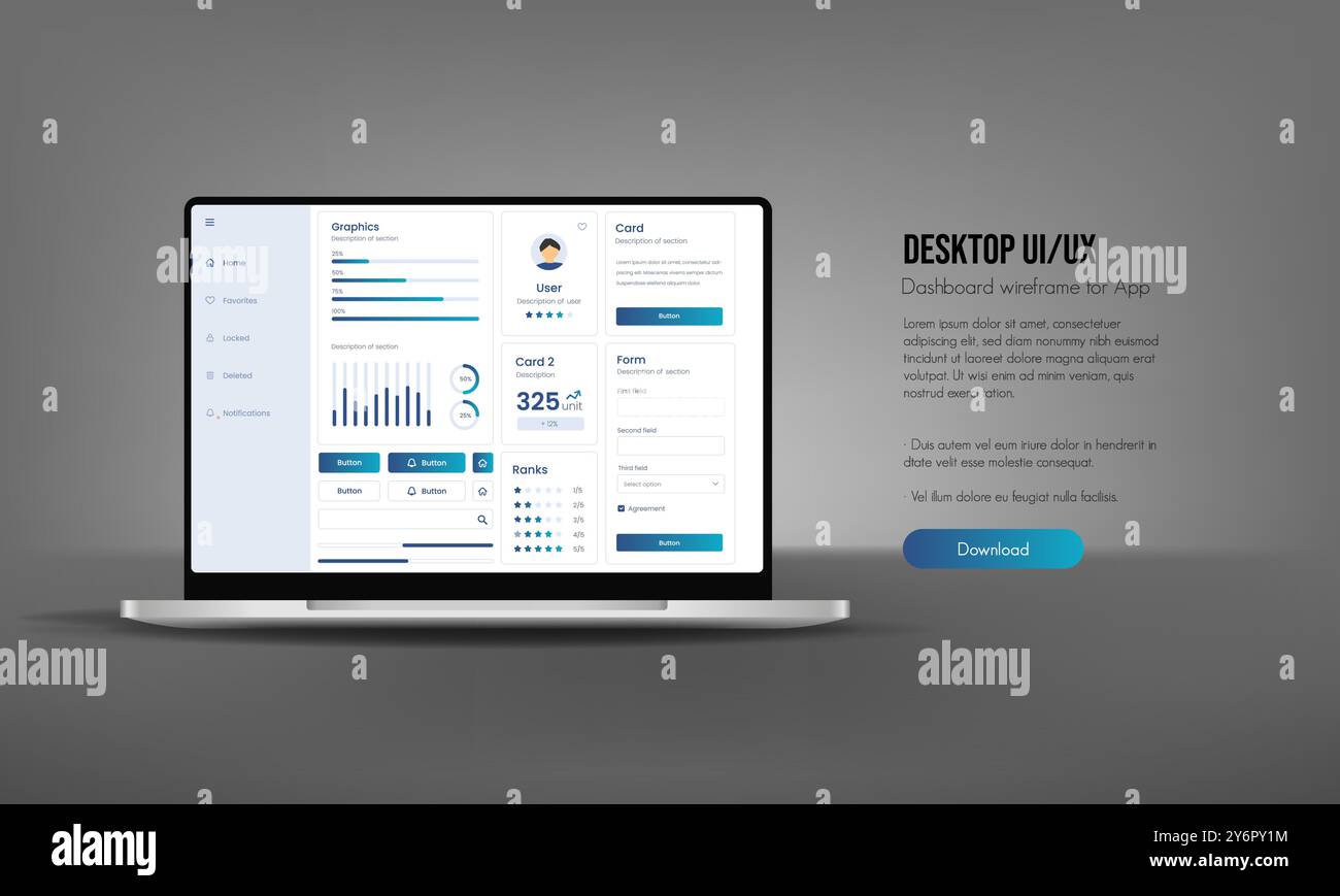 User interface of laptop. UX UI design. Dashboard usability on ...