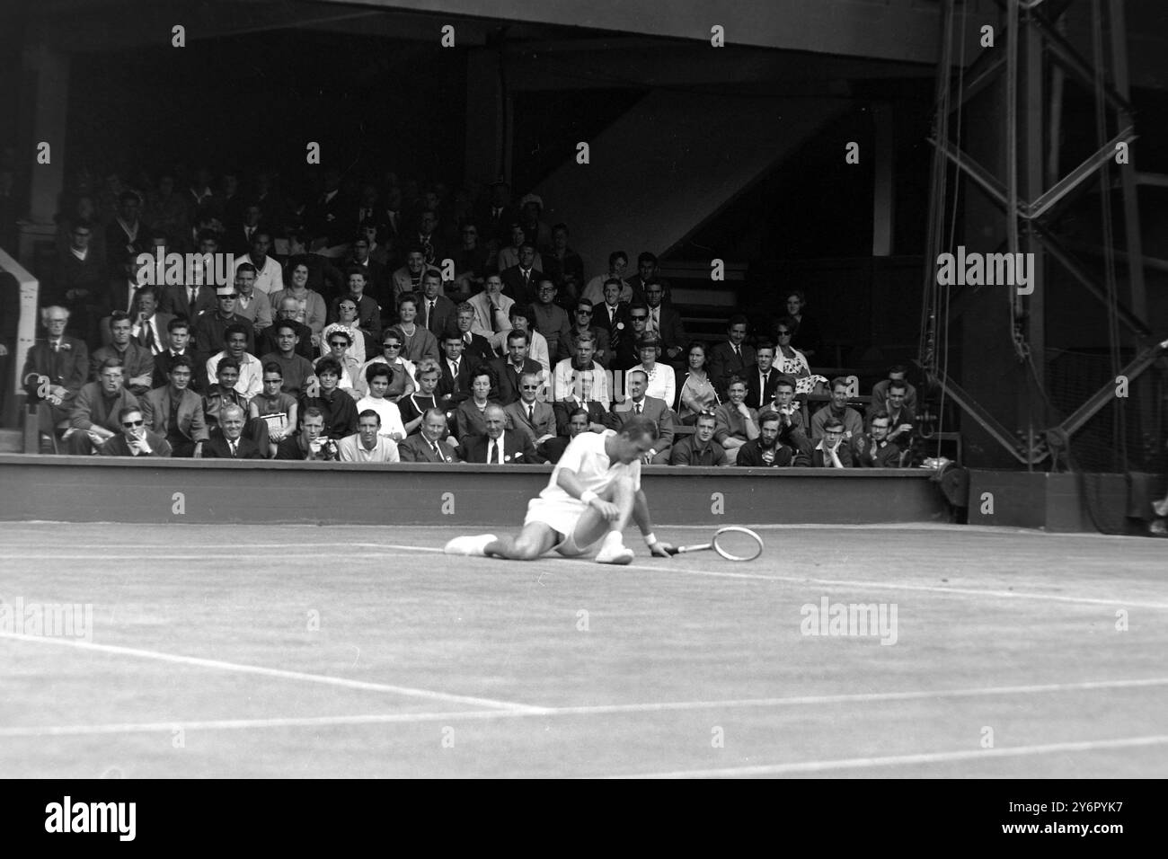 NEALE FRASER FALLS - TENNIS PLAYER IN ACTION AT WIMBLEDON CHAMPIONSHIPS ...