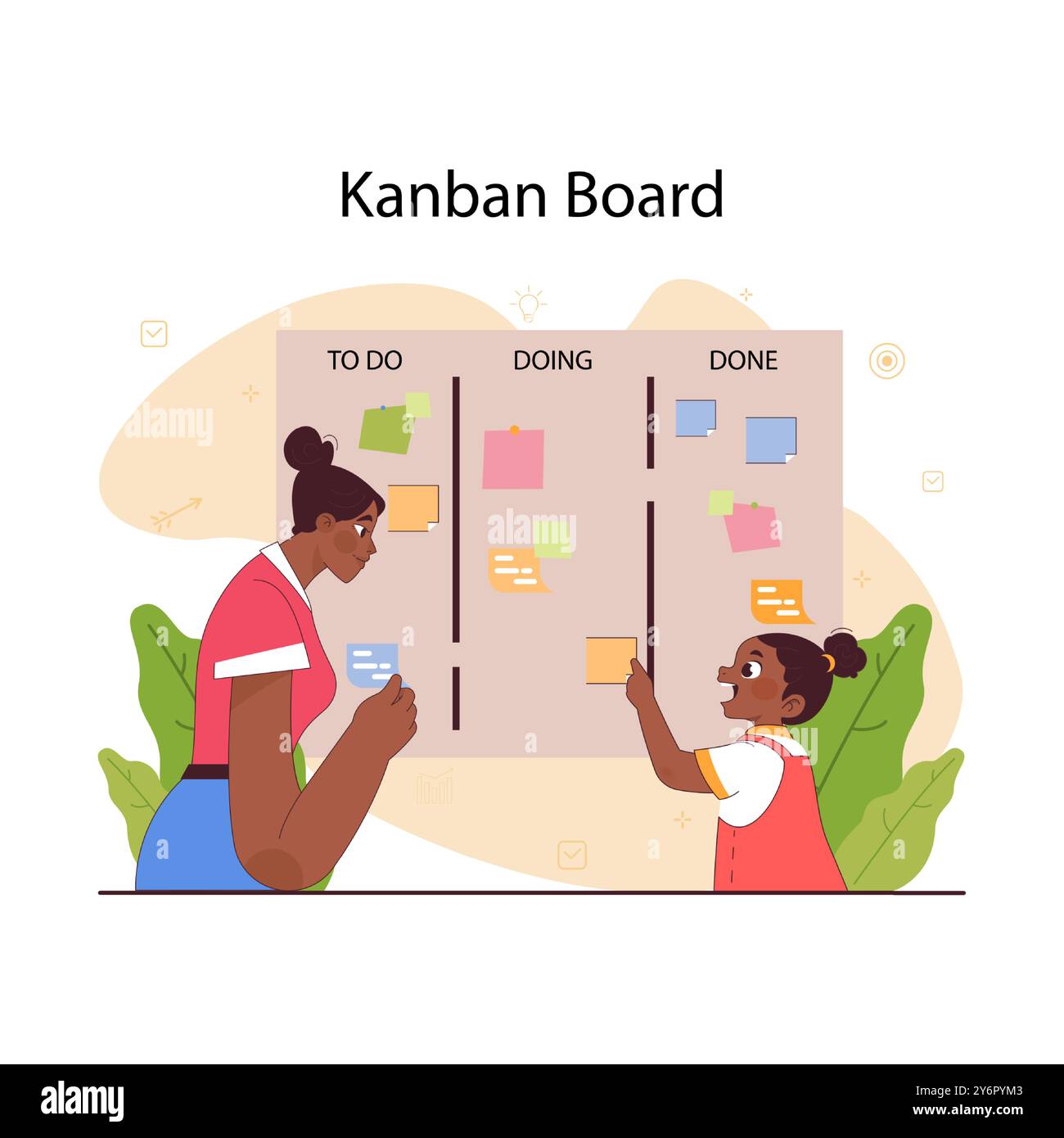 Planning and organization of tasks on a kanban board. Family to do list, in progress task and ...