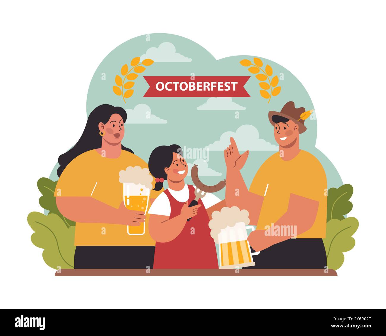 Oktoberfest festival. Cheerful Bavarian people or tourists. Character ...