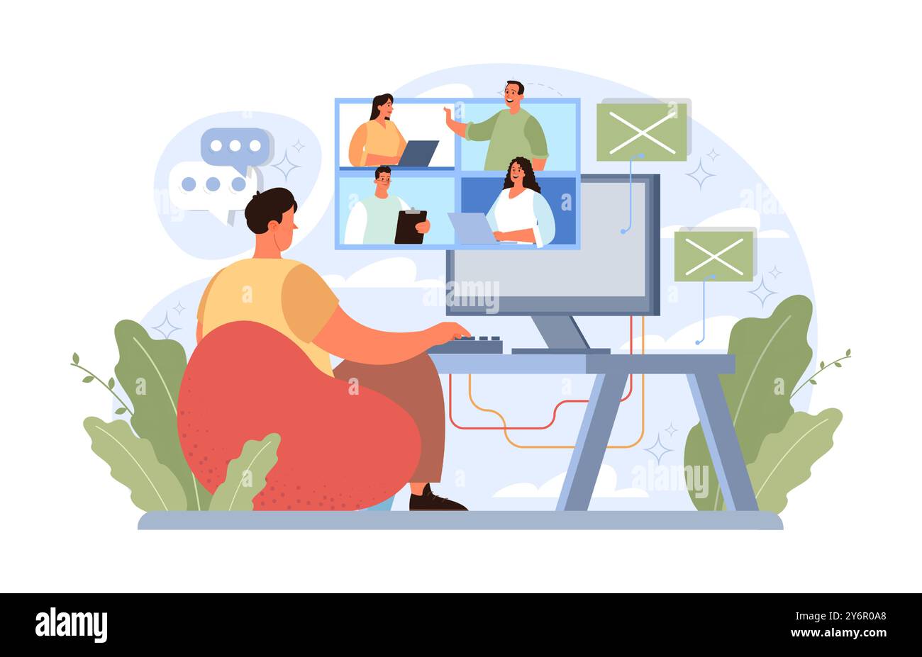 Workcation. Chatacter working away from the office. Digital nomad or ...