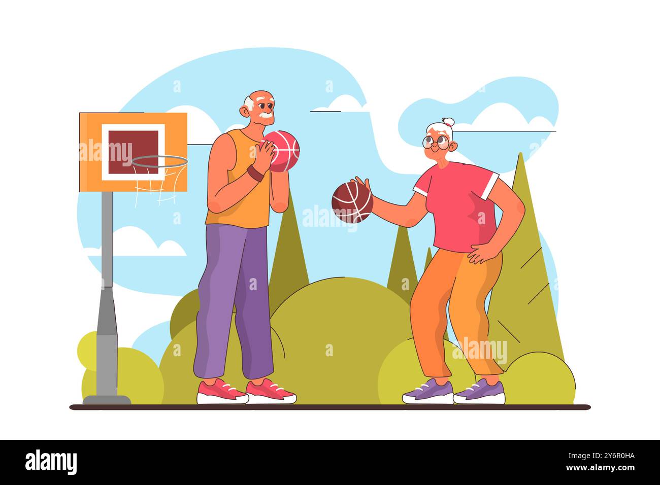 Healthy and active lifestyle. Senior people playing basketball game ...