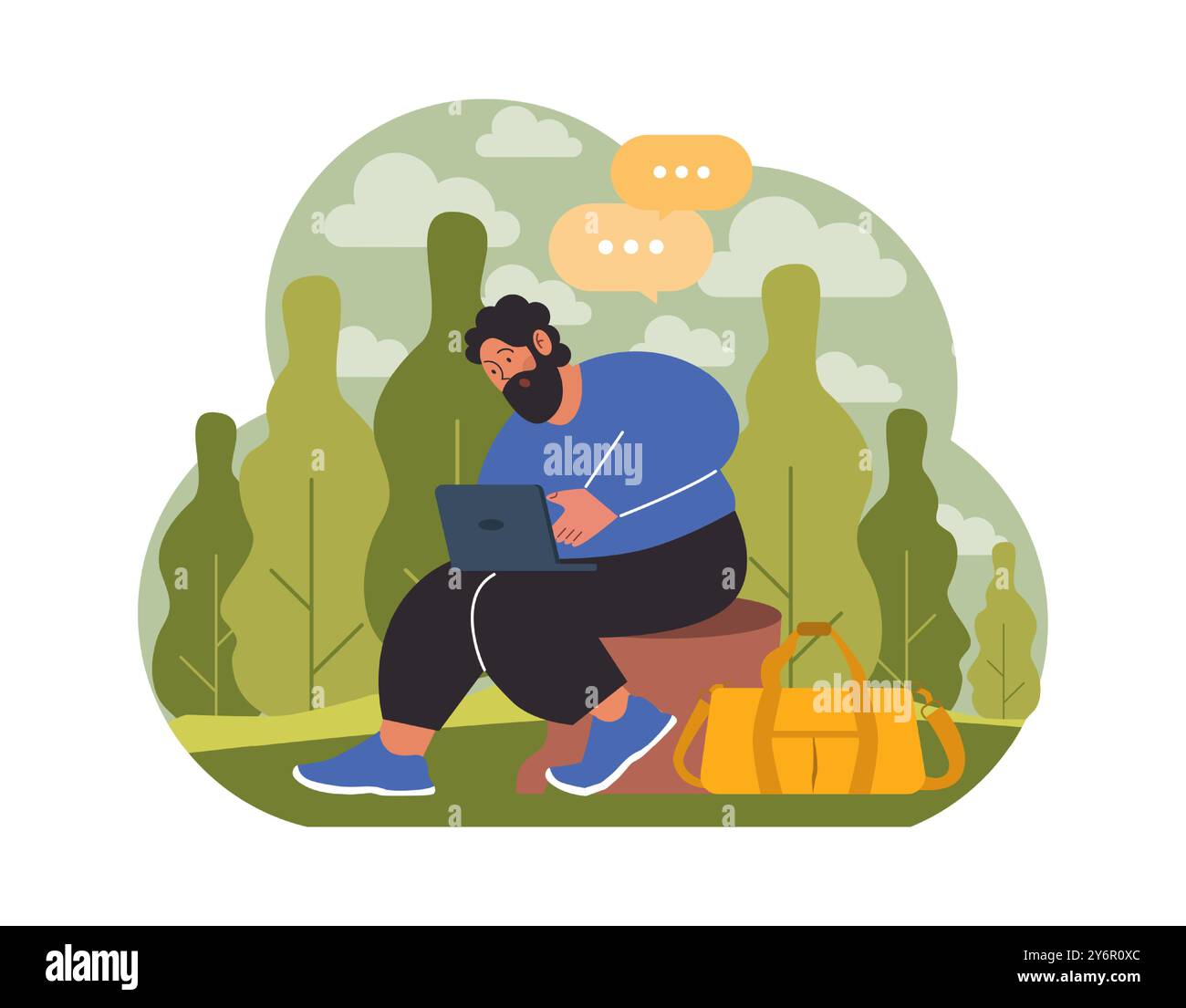 Workcation. Chatacter working away from the office. Digital nomad or ...