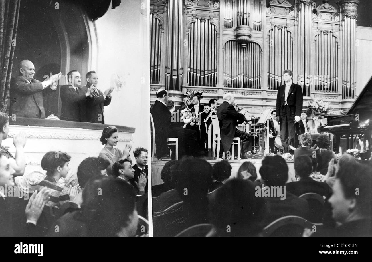 SOVIET PRIME MINISTER NIKITA KHRUSHCHEV MIKOYAN APPLAUDING PIANIST VAN ...