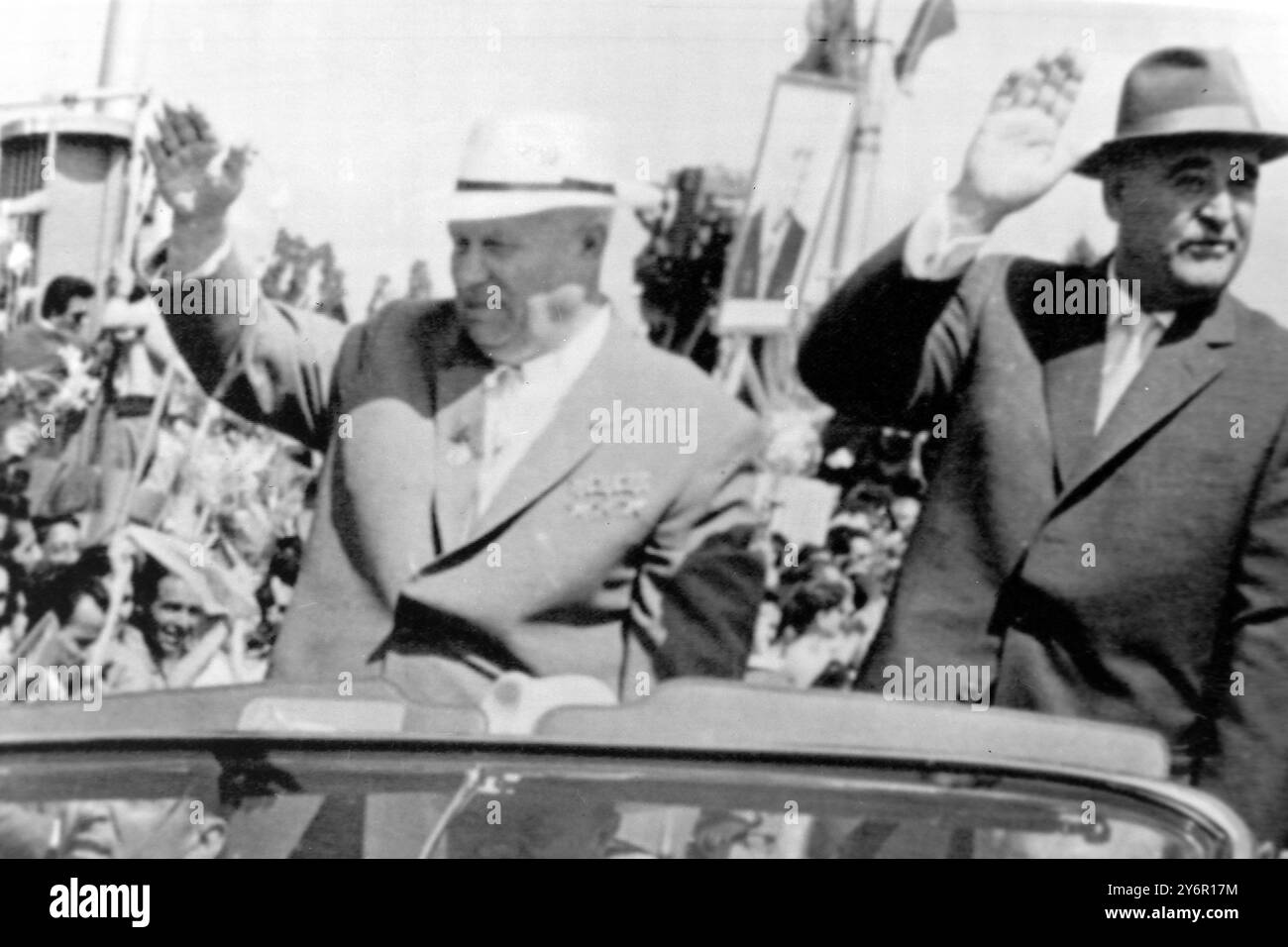 SOVIET PRIME MINISTER NIKITA KHRUSHCHEV IN BUCHAREST IN OPEN CAR / ; 18 ...