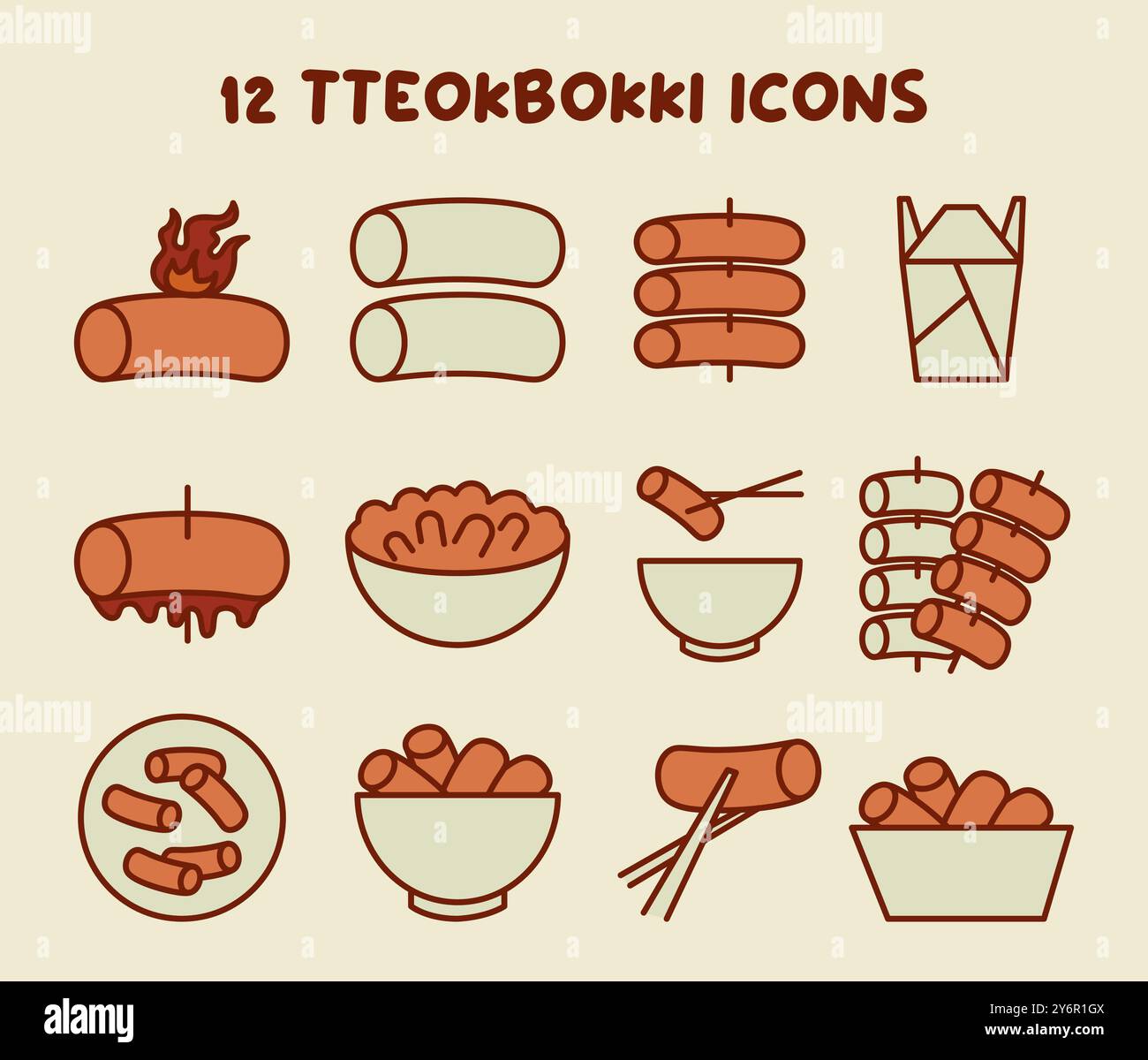 Tteokbokki icons set. Traditional asian street food. Korean stir-fried ... Tteokbokki icons set. Traditional asian street food. Korean stir-fried ...