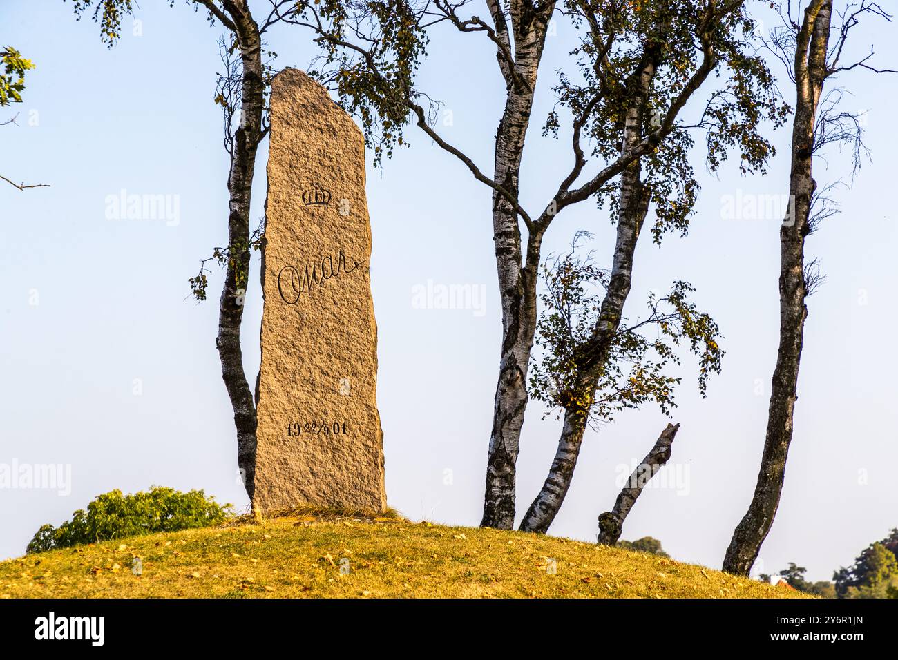 Stele at the citadel of Landskrona. The stone monument is a memorial to ...