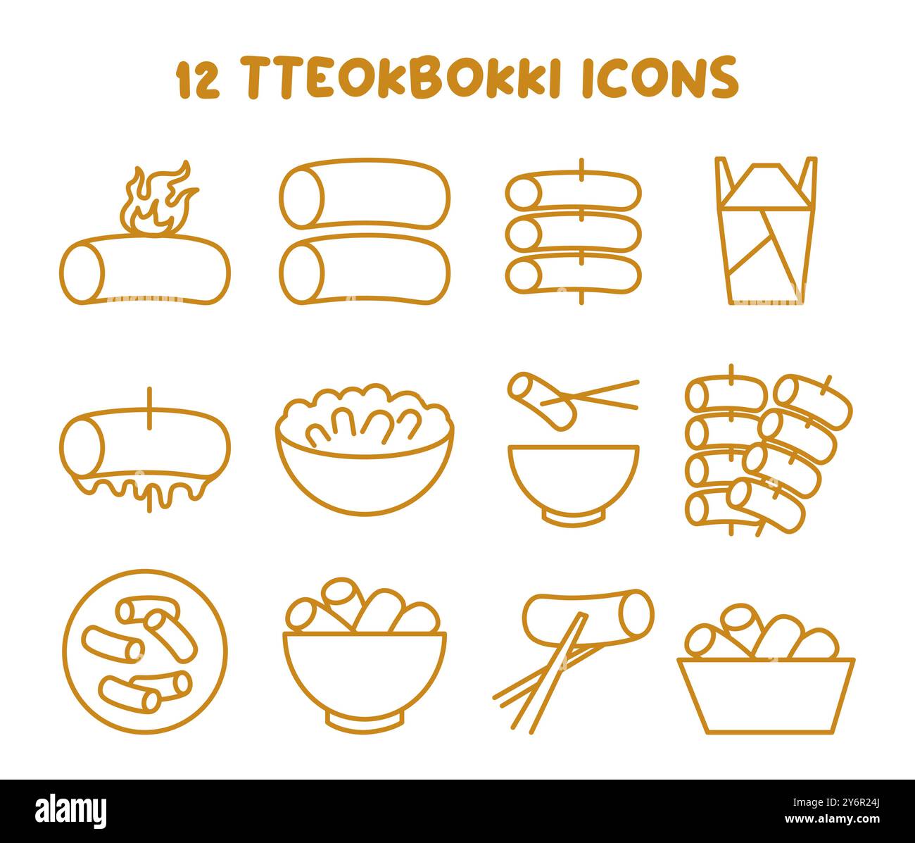 Tteokbokki icons set. Traditional asian street food. Korean stir-fried ... Tteokbokki icons set. Traditional asian street food. Korean stir-fried ...