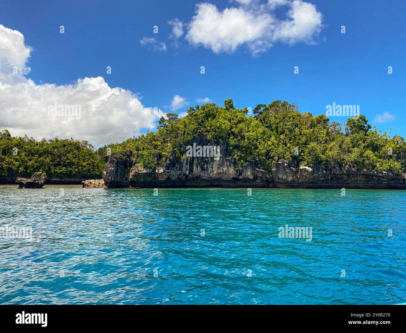 Sohoton cove, island with beautiful rock structures and green plants ...
