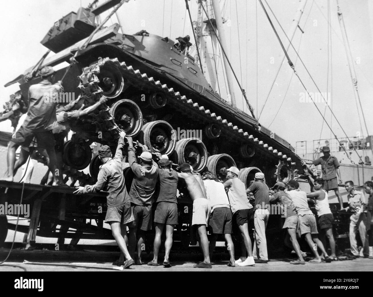 ARMY UNLOADING US EQUIPMENT TANKS IN BANGKOK ; 12 JUNE 1962 Stock Photo ...