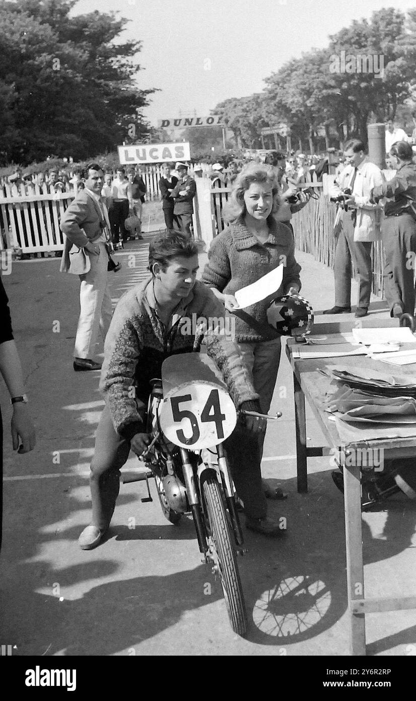 MOTOR CYCLIST BERYL SWAIN WIHT HUSBAND AT ISLE OF MAN TT RACE ; 8 JUNE ...