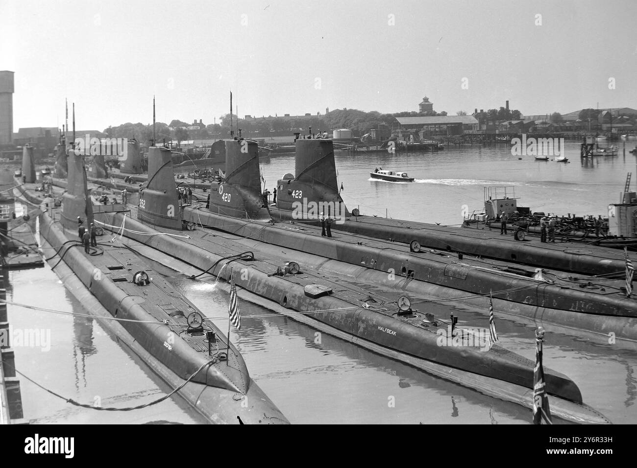 US NAVY SUBMARINES DOGFISH, DOLPHIN, HALFBEAK AND TORSK AT GOSPORT ; 6 ...