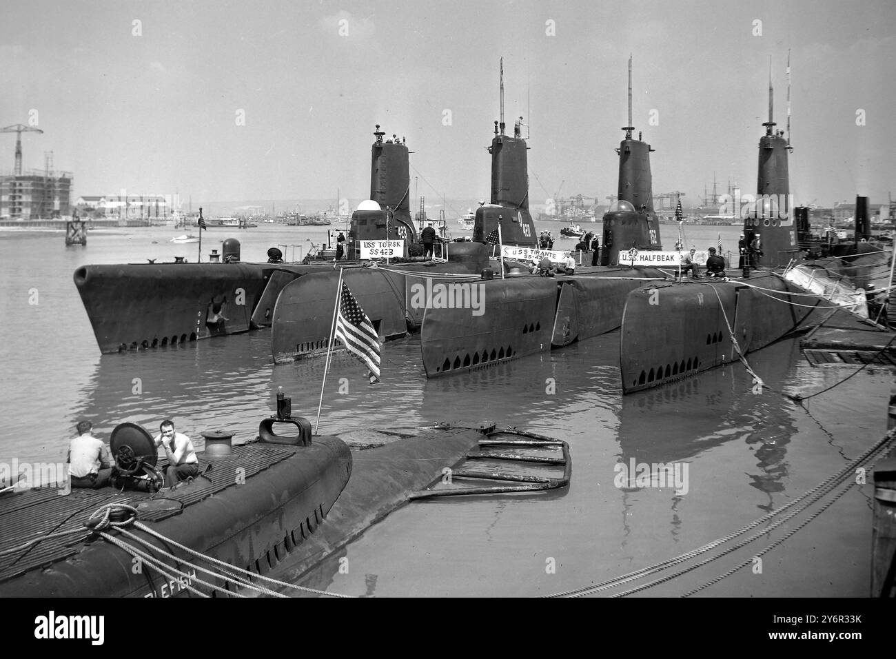 US NAVY SUBMARINES DOGFISH, DOLPHIN, HALFBEAK AND TORSK AT GOSPORT ; 6 ...