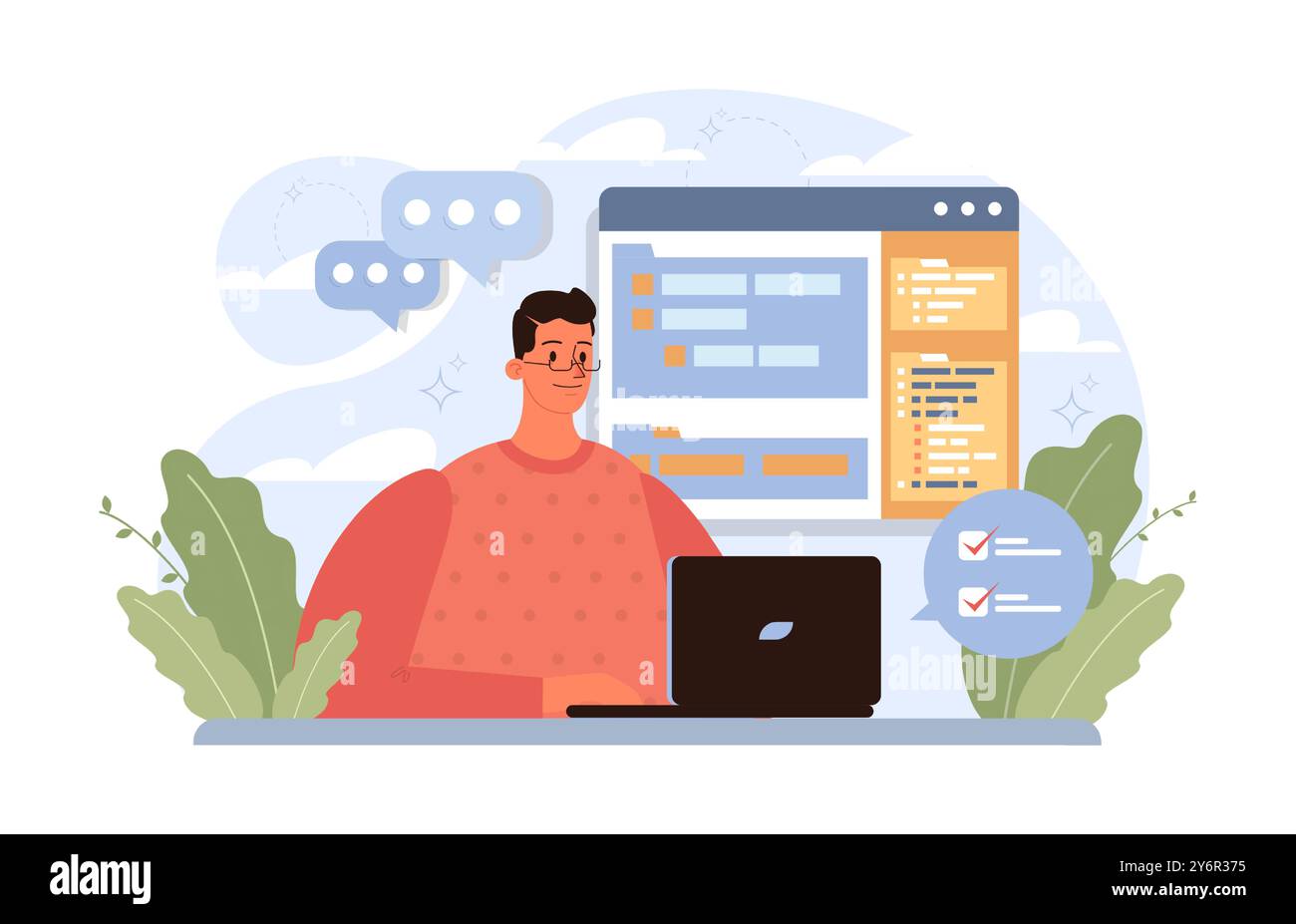 Workcation. Chatacter working away from the office. Digital nomad or ...