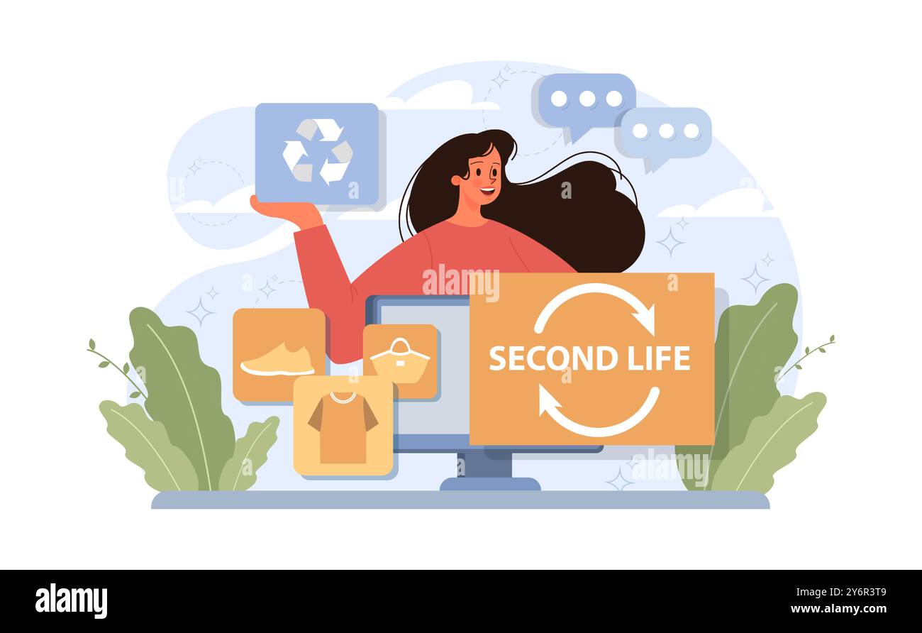 Conscious consumption. Character with eco-friendly life-style ...