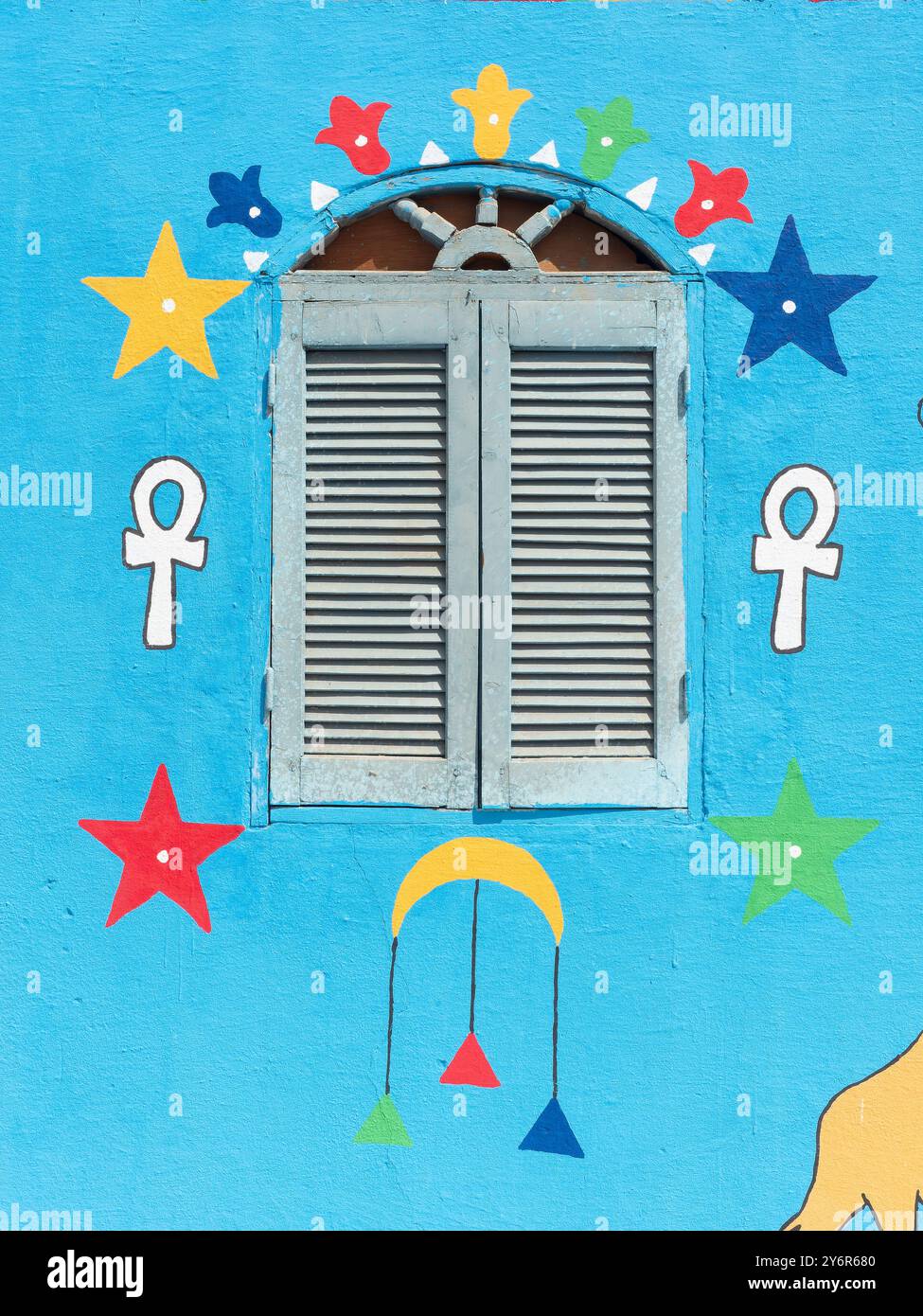 View of facade with window of a house of the ancient Nubian village in ...