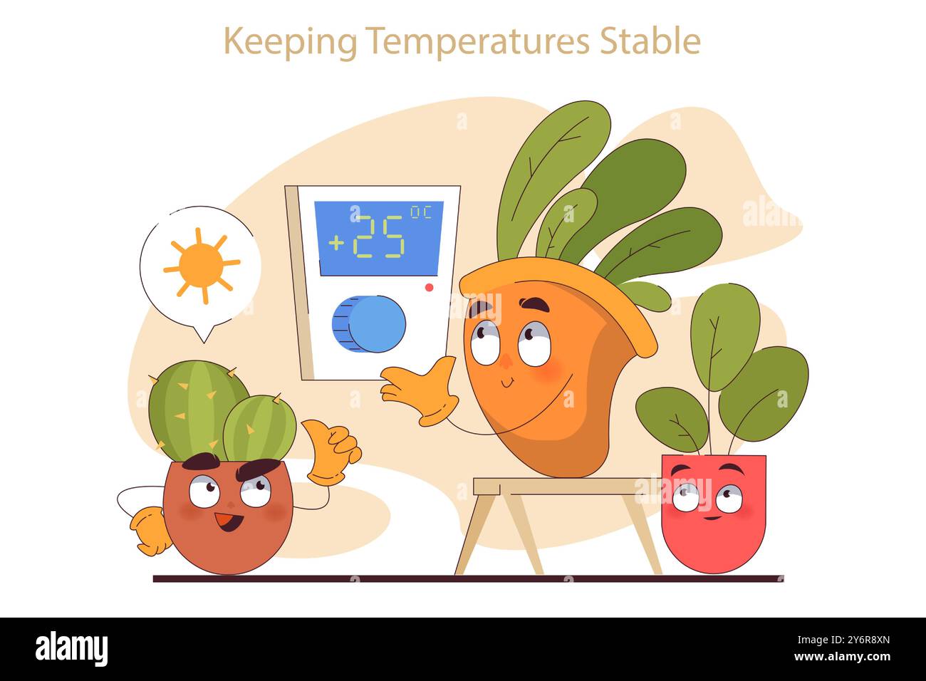 House plant care with stable temperature regime. Taking care of potted ...