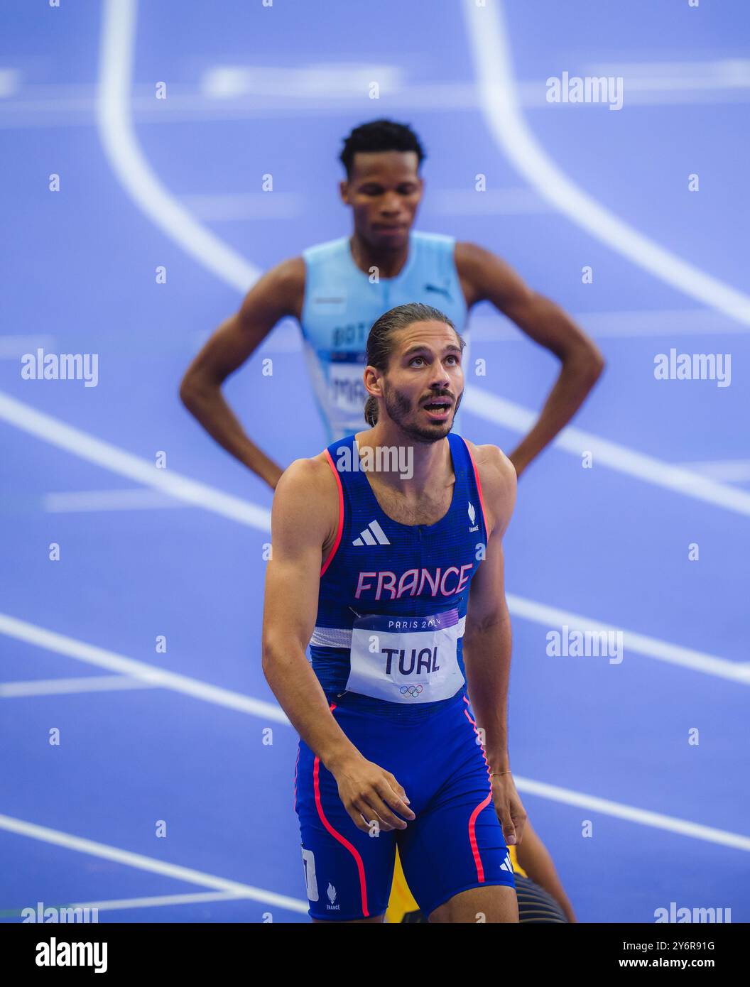 Gabriel Tual participating in the 800 meters at the Paris 2024 Olympic ...