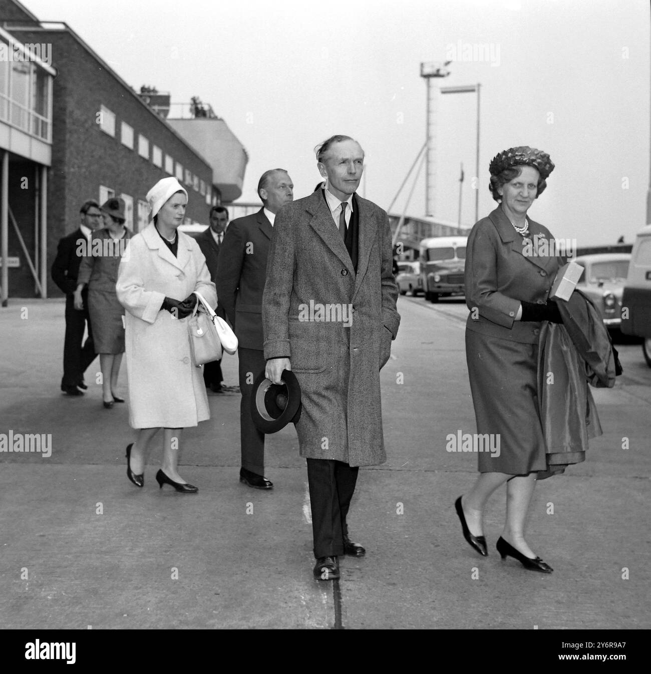 BRITISH FOREIGN SECRETARY LORD HOME WITH WIFE + WATKINSON AT LONDON ...