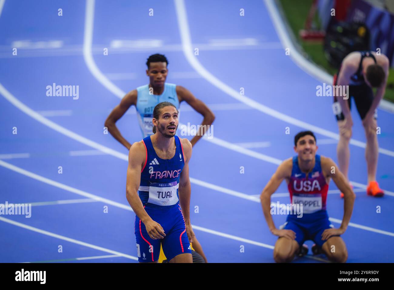 Gabriel Tual participating in the 800 meters at the Paris 2024 Olympic ...