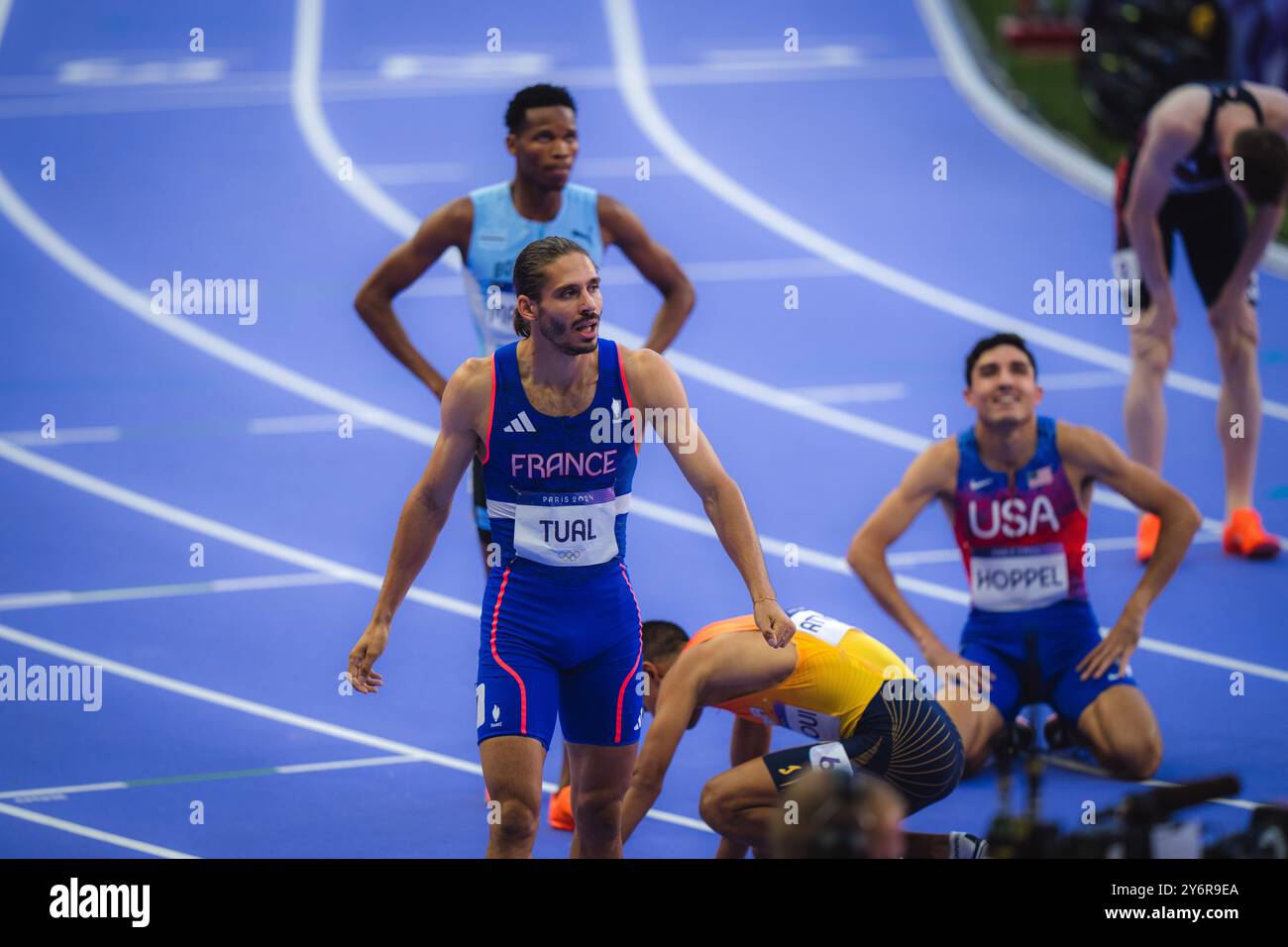 Gabriel Tual participating in the 800 meters at the Paris 2024 Olympic ...