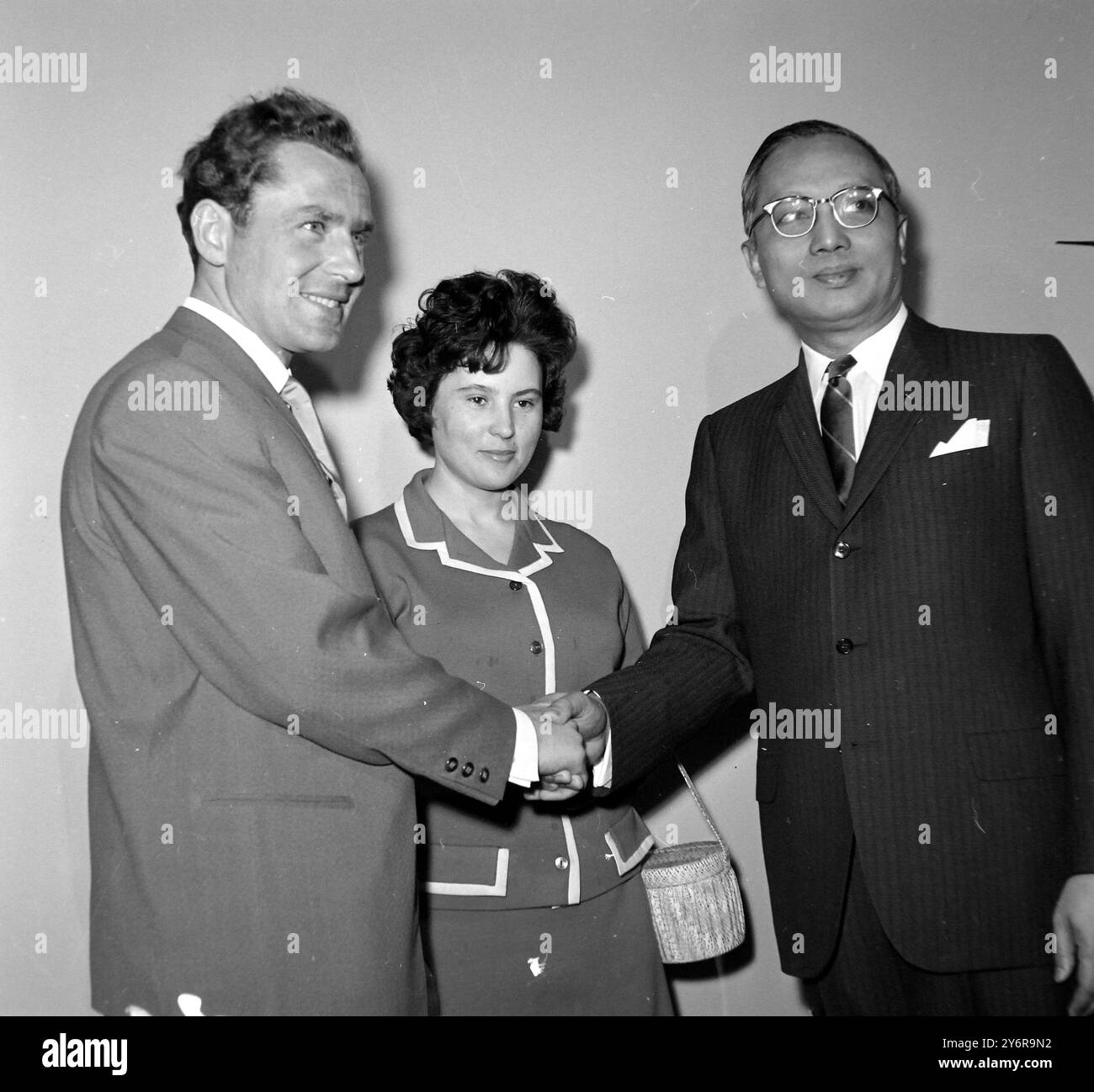 GHERMAN TITOV WITH WIFE TAMARA SHAKES HANDS WITH U THANT IN NEW YORK ...