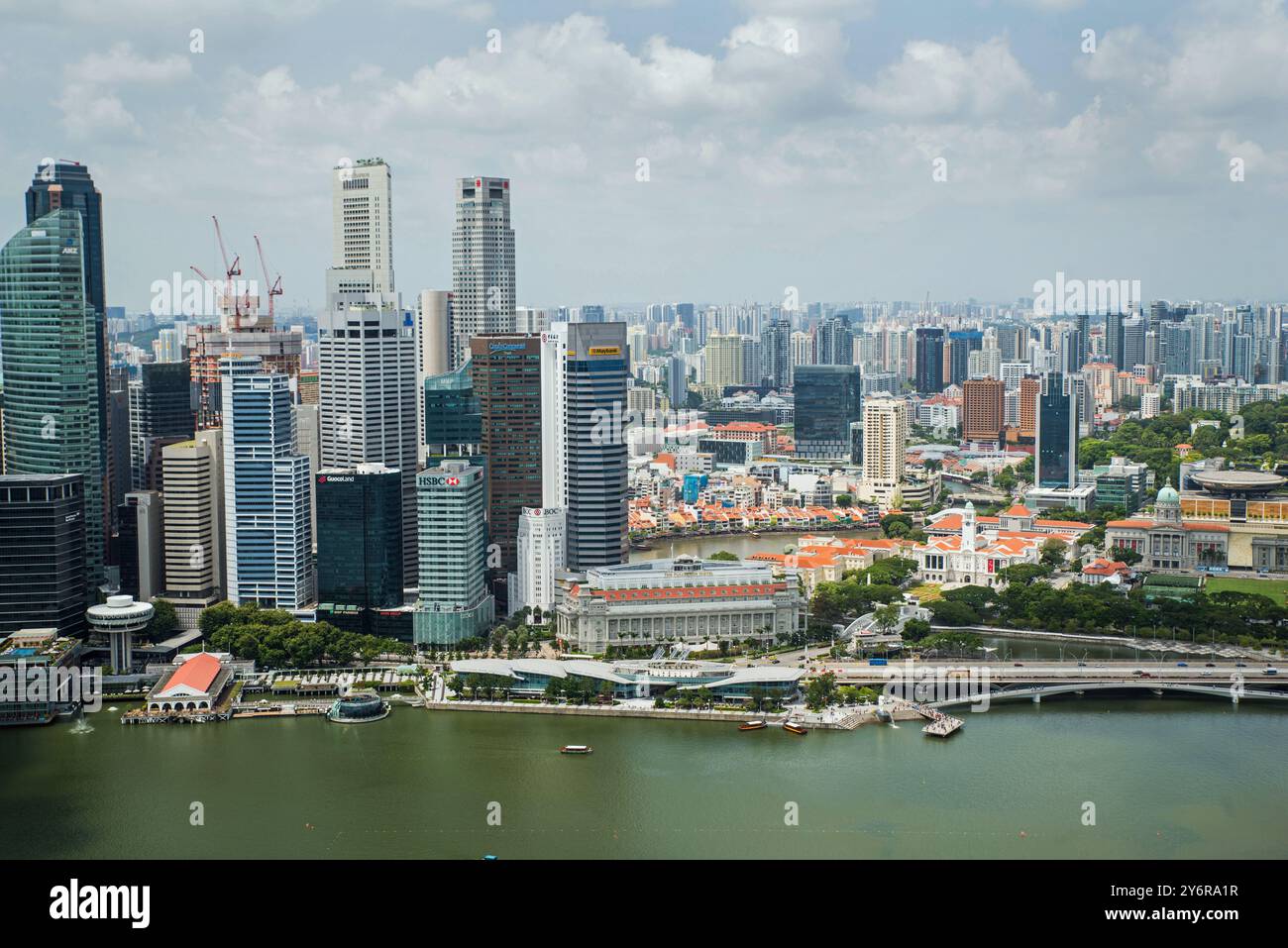 High rise buildings in Singapore viewed from the top of the Marina Bay ...