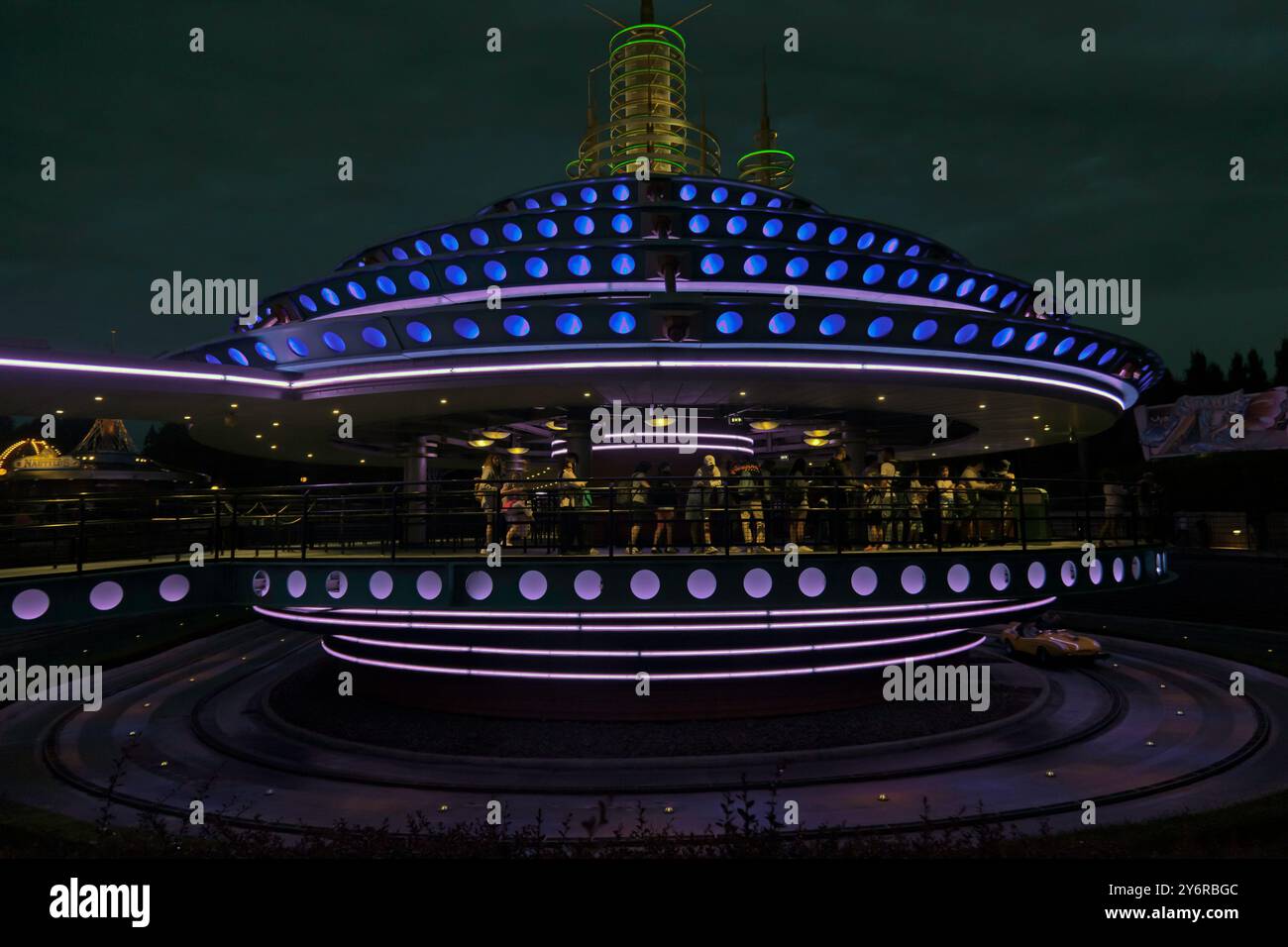 Night-Time view of the Autopia Ride, at Disneyland Paris, Marne-la ...