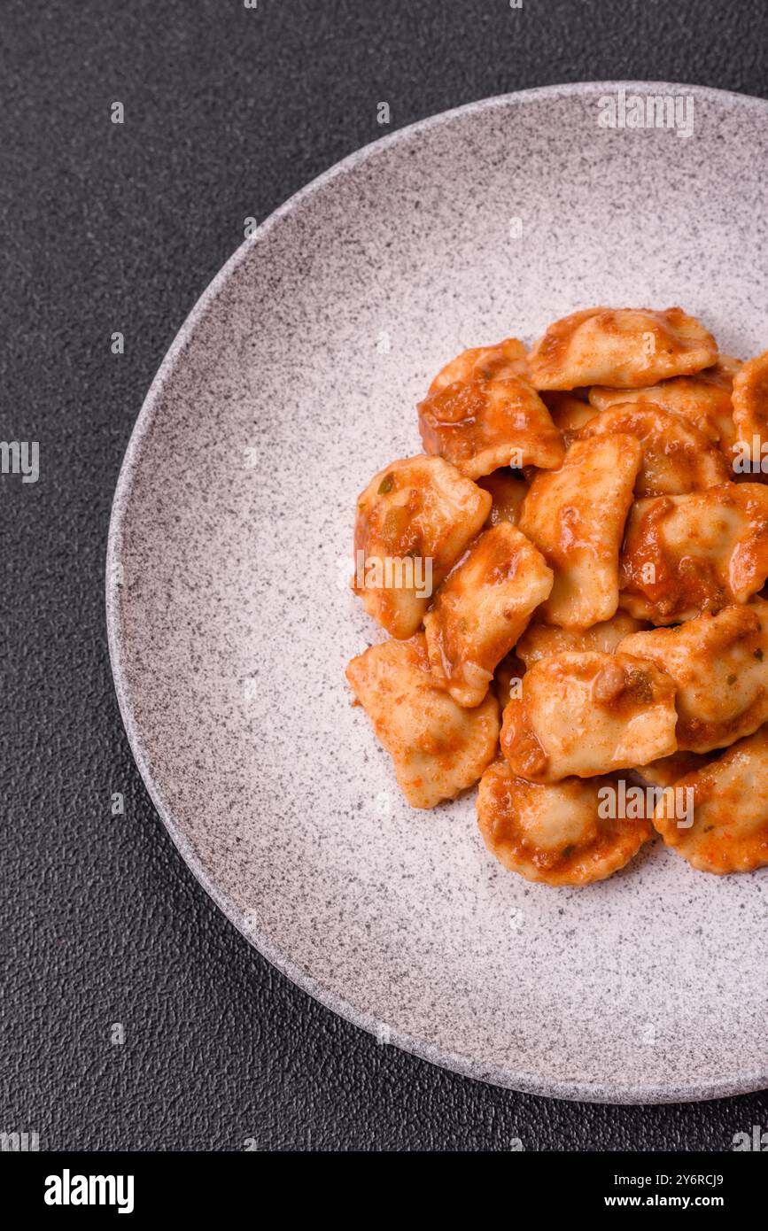 Ravioli with meat or vegetarian with ricotta, salt and spices in a ...