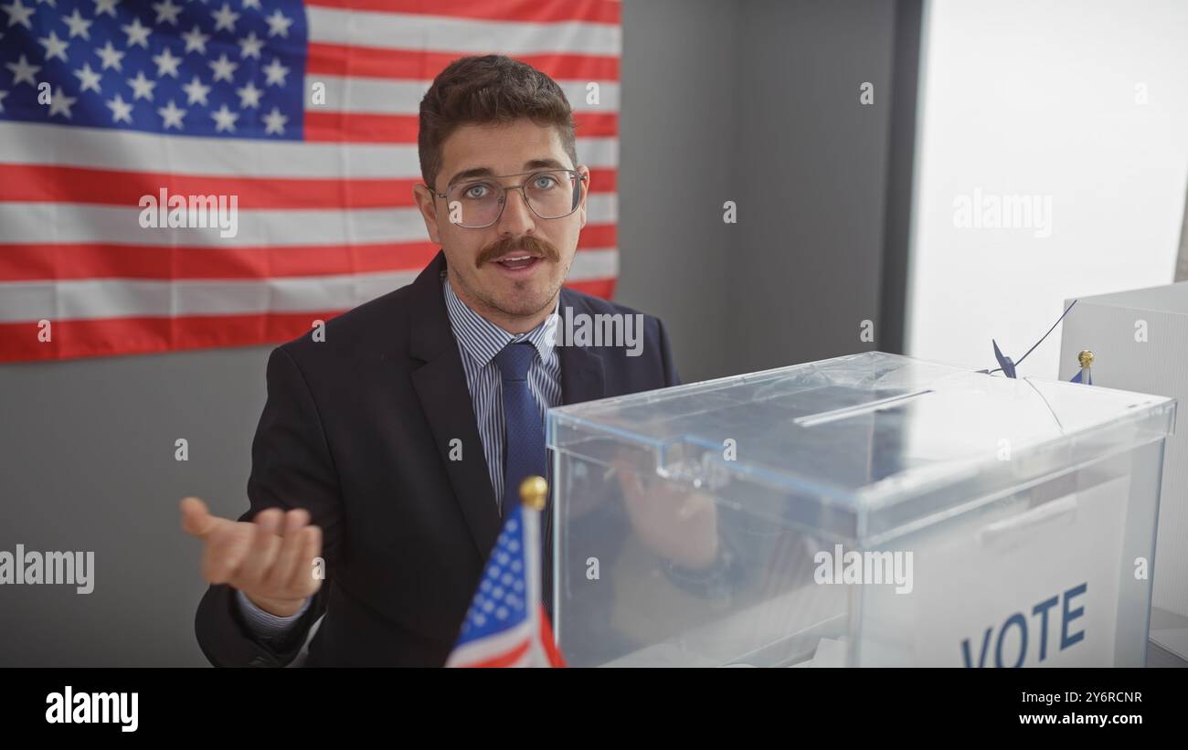 A young hispanic man engaging in the us electoral process, voting ...