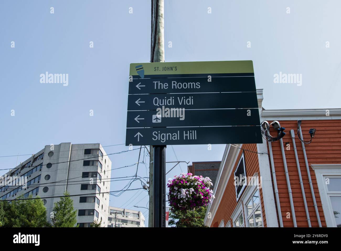 Directional sign to the Rooms, Quidi Vidi and Signal Hill in downtown ...