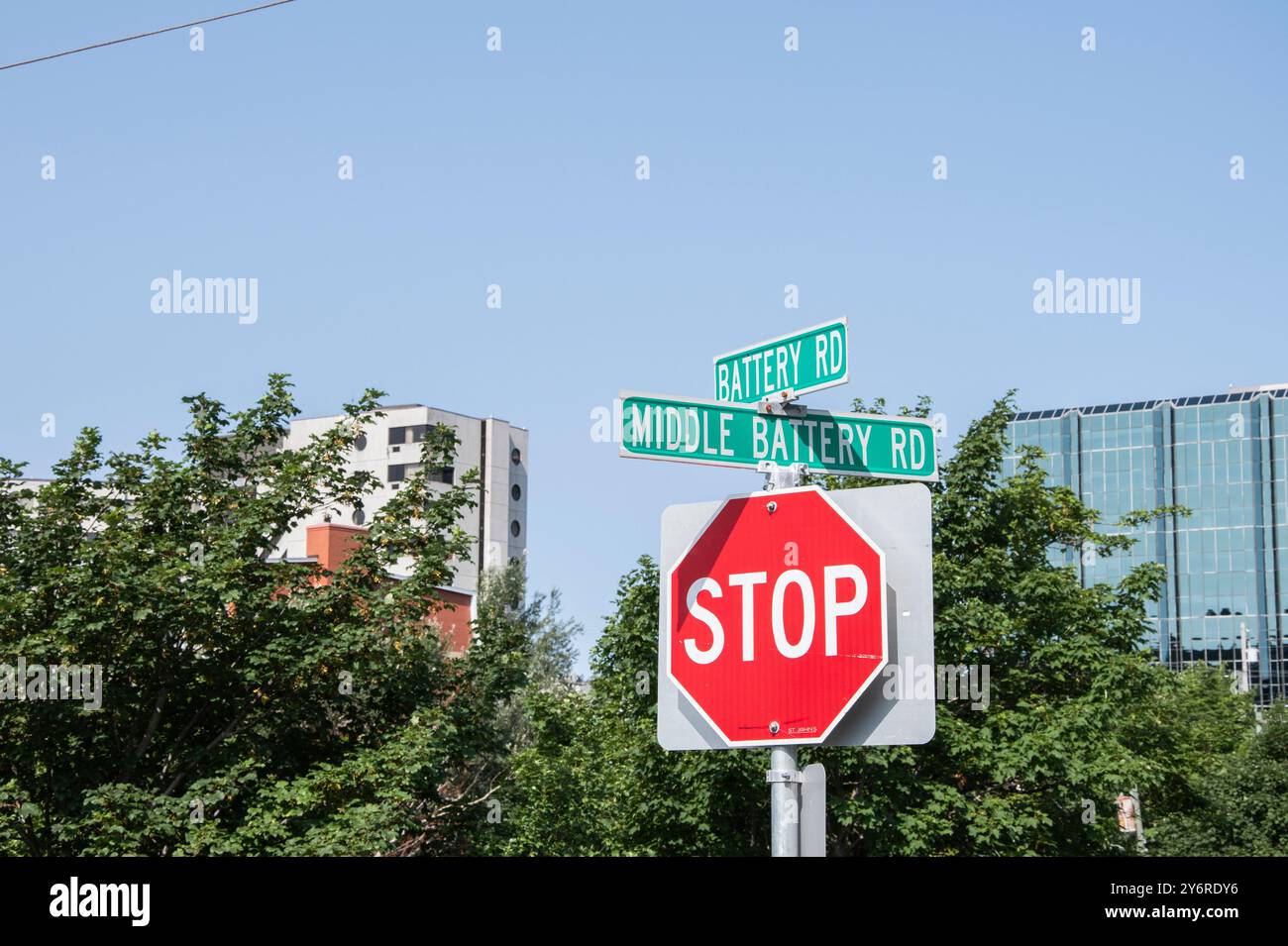 Battery Road, Middle Battery Road and stop signs in St. John's ...
