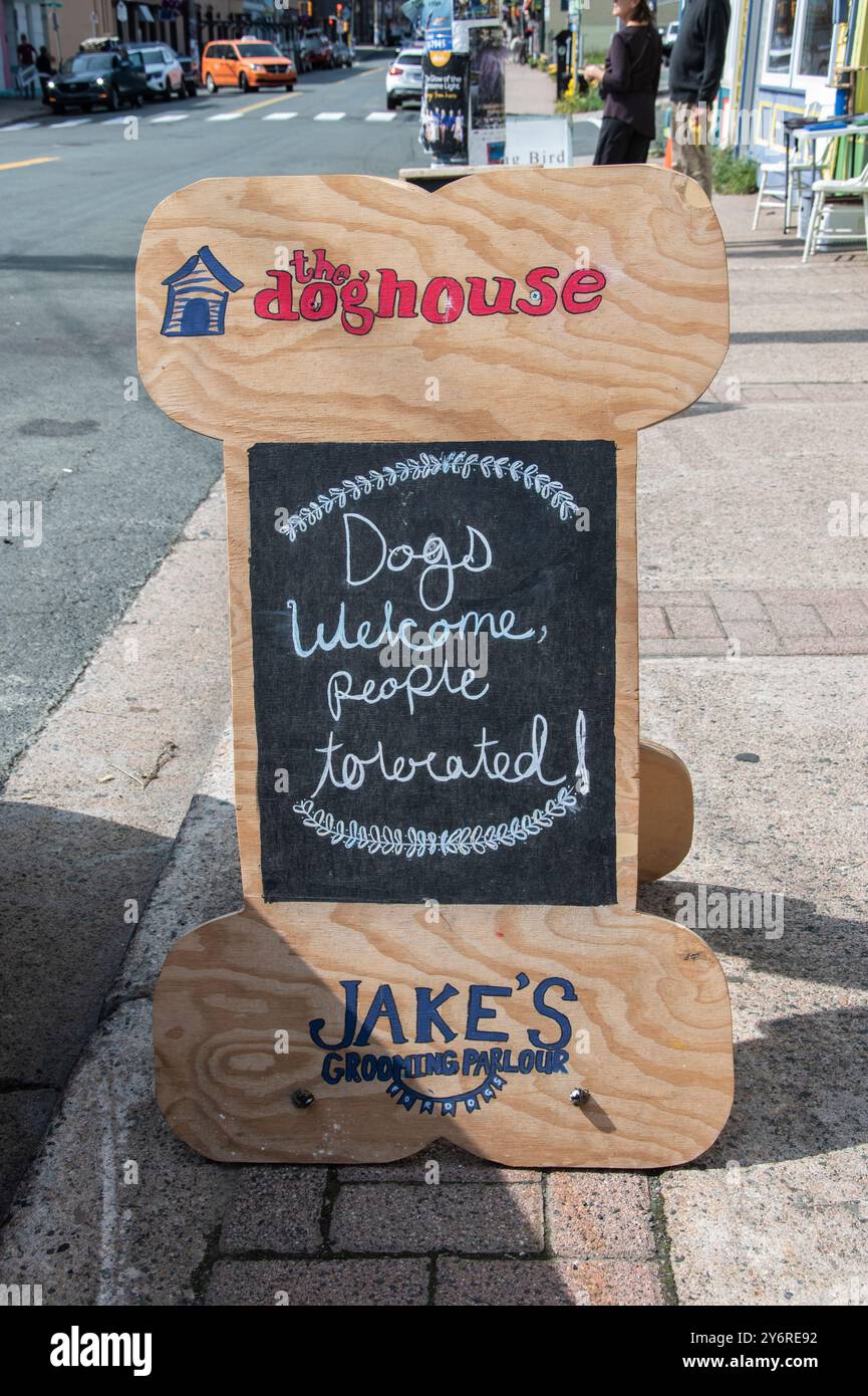 The Doghouse sign dogs welcome people tolerated on Duckworth Street in ...