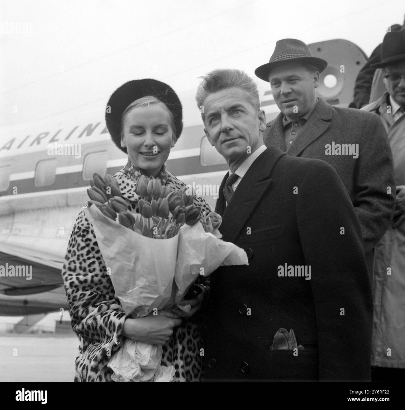 CONDUCTOR HERBERT VON KARAJAN WITH WIFE ELIETTE AT LONDON AIRPORT / ; 5 APRIL 1962 Stock Photo ...