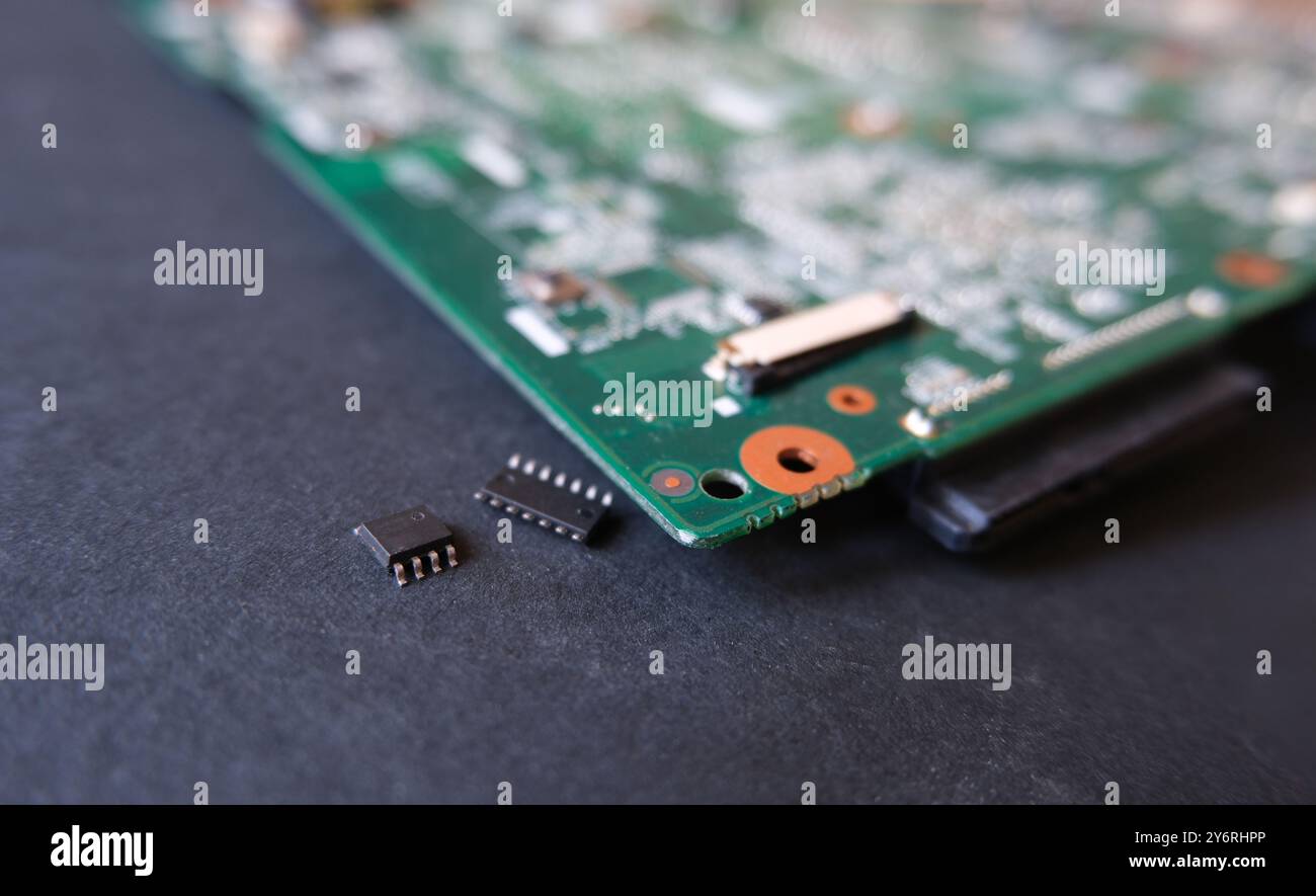 Microchips Front Of The High Technology Electronic Circuit Board Surface Mount Semiconductor
