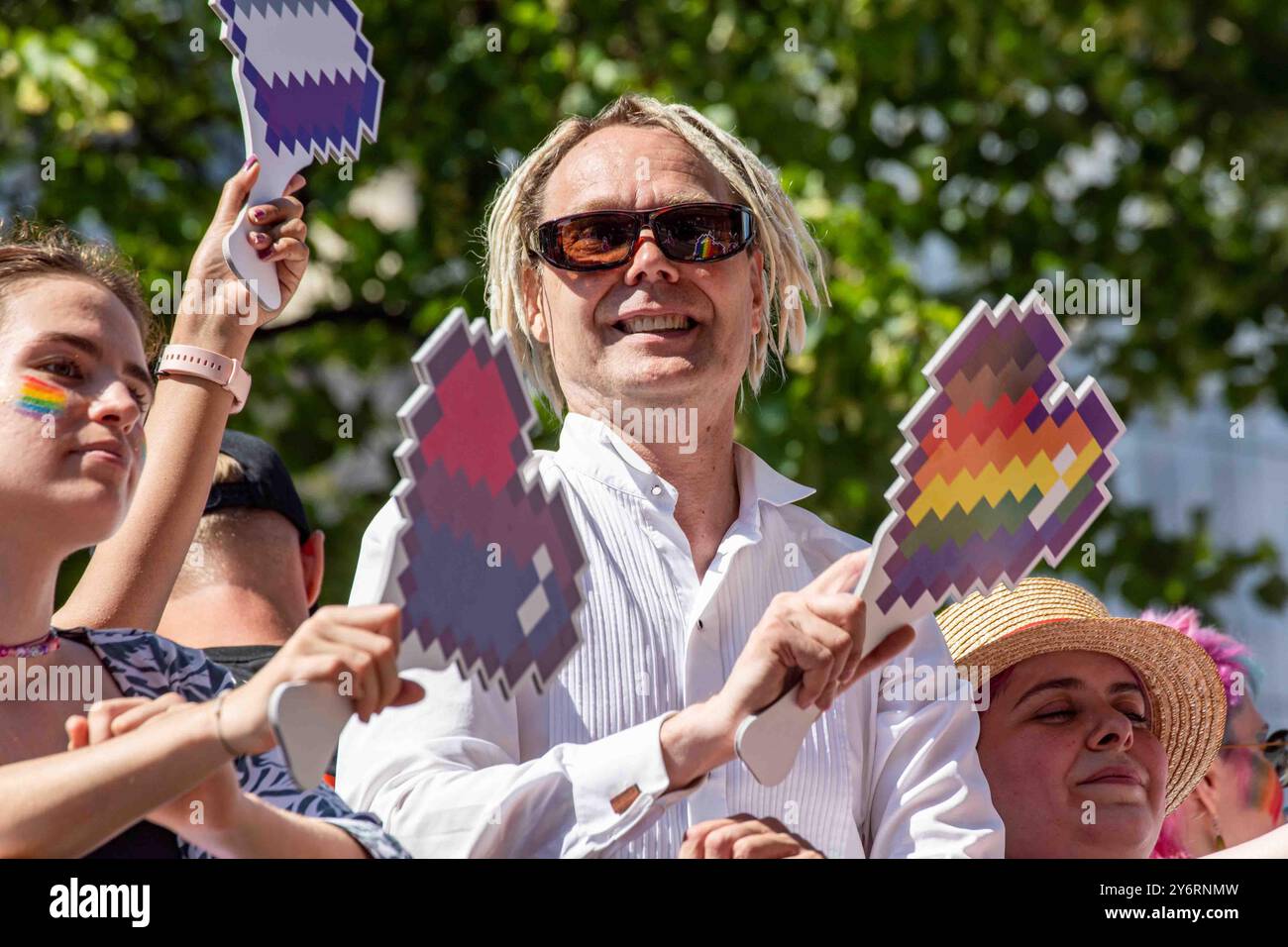 Juho Peltomaa, also known as JuFo III, at Helsinki Pride 2024 parade in ...
