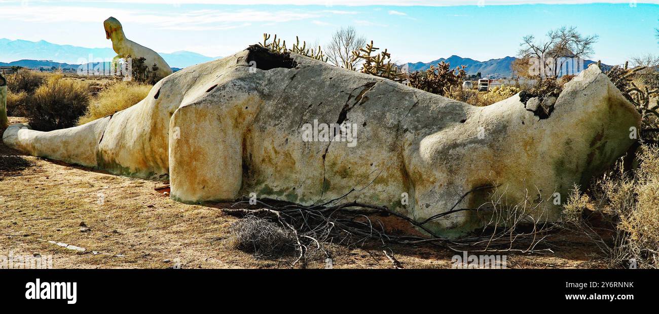 The abandoned concrete dinosaur ruins in Apple Valley, California, are ...