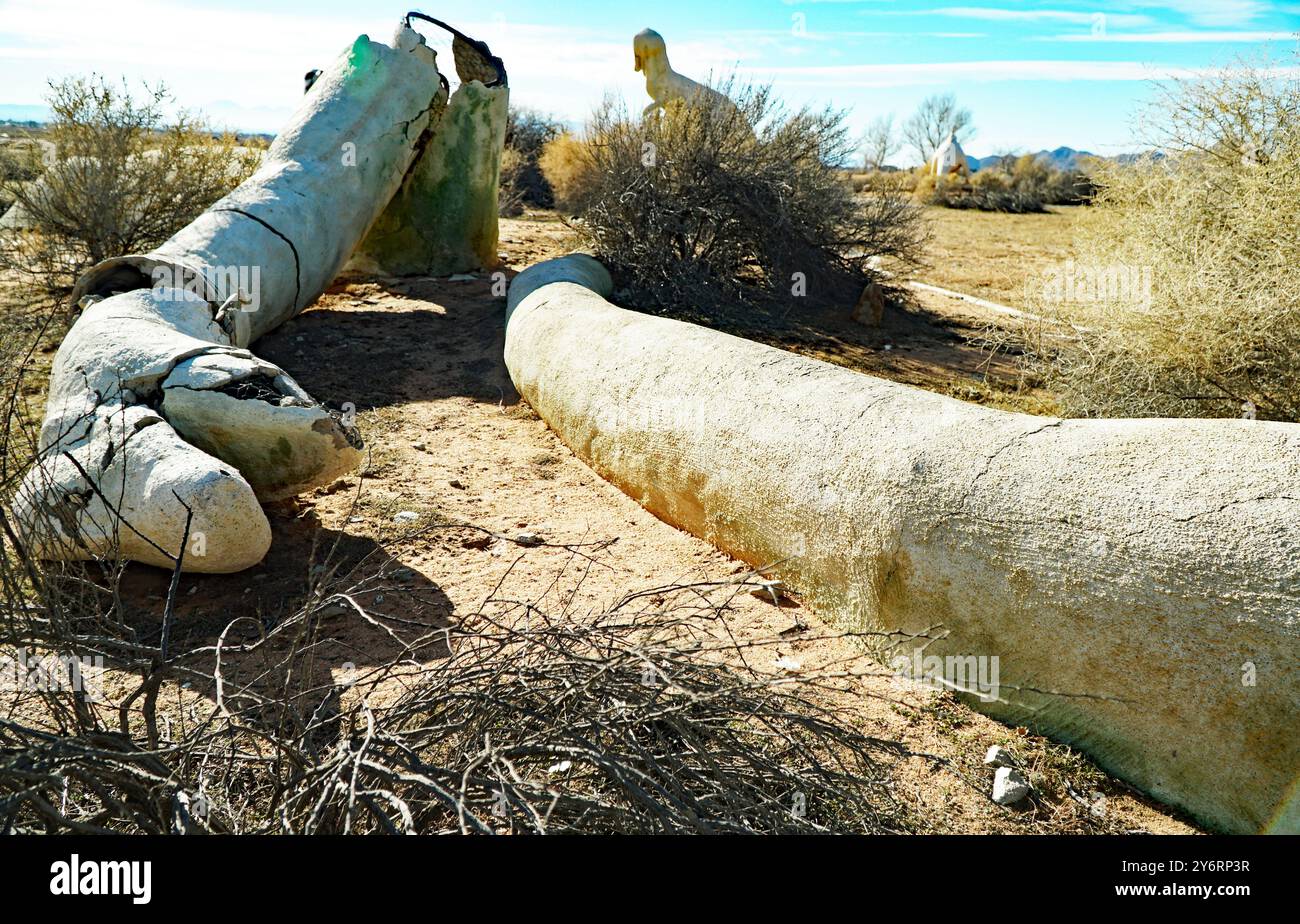 The abandoned concrete dinosaur ruins in Apple Valley, California, are ...