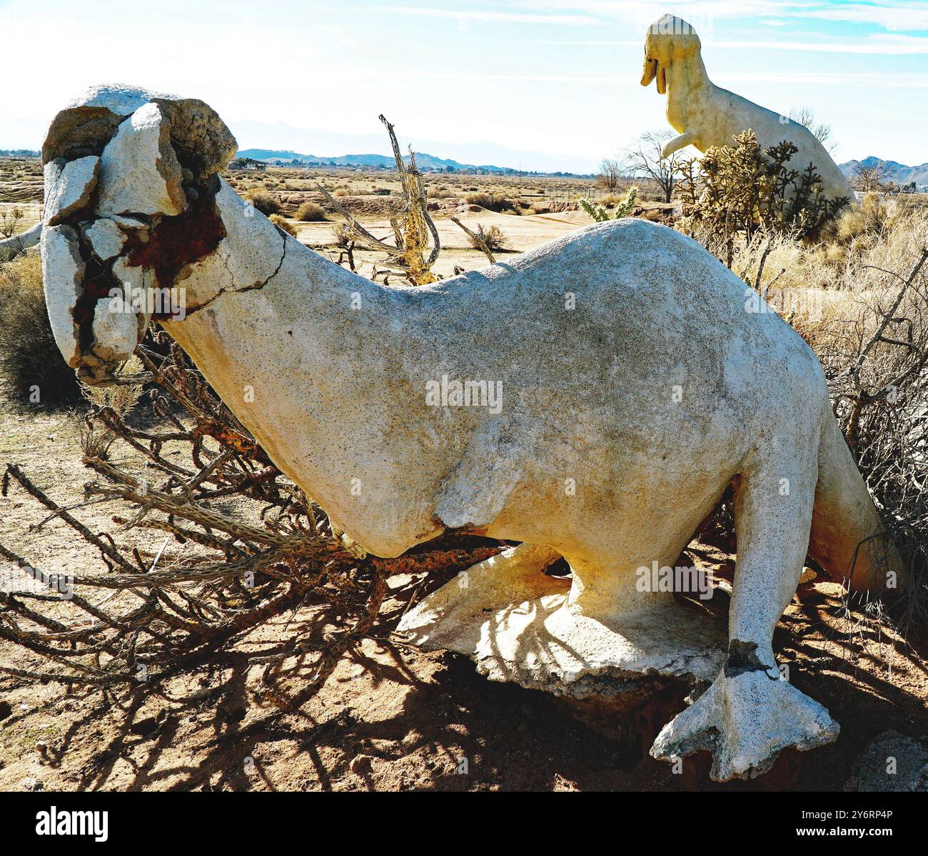 The abandoned concrete dinosaur ruins in Apple Valley, California, are ...